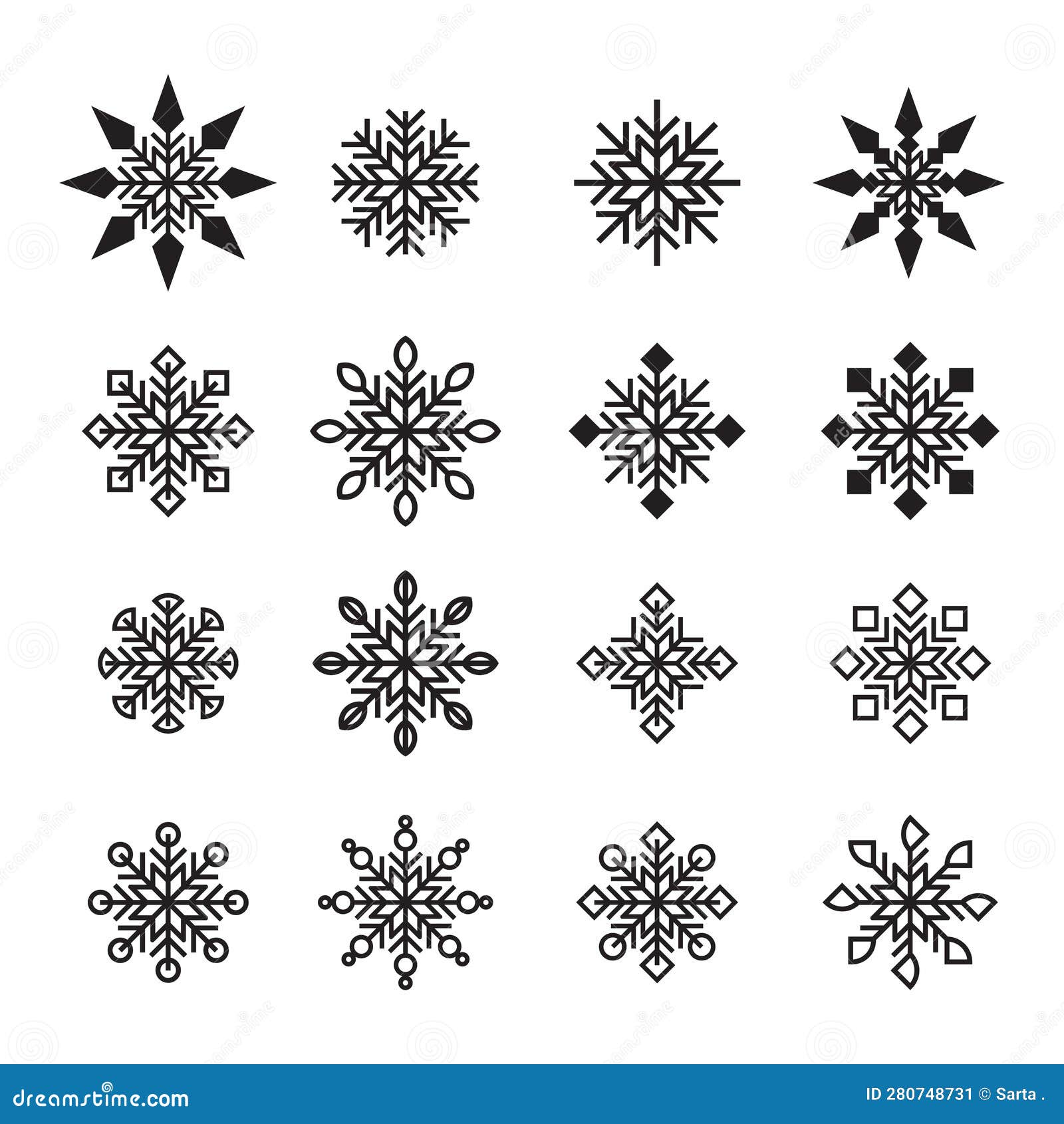 Simple Snowflakes Symbol Icon Bundle Set Stock Vector - Illustration of ...