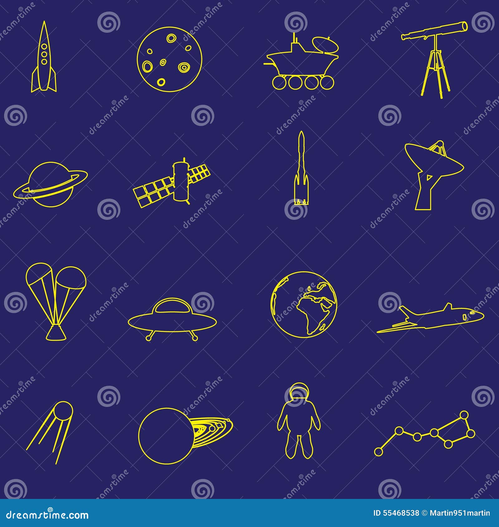 Simple Space Yellow Outline Icons Set Eps10 Stock Vector - Illustration ...