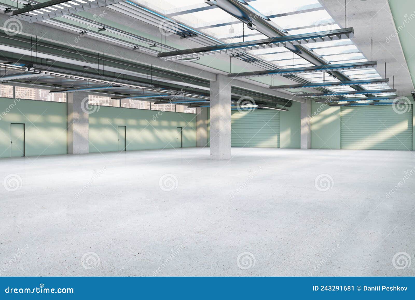 Simple Spacious Concrete Warehouse Garage Interior. Space and Design ...