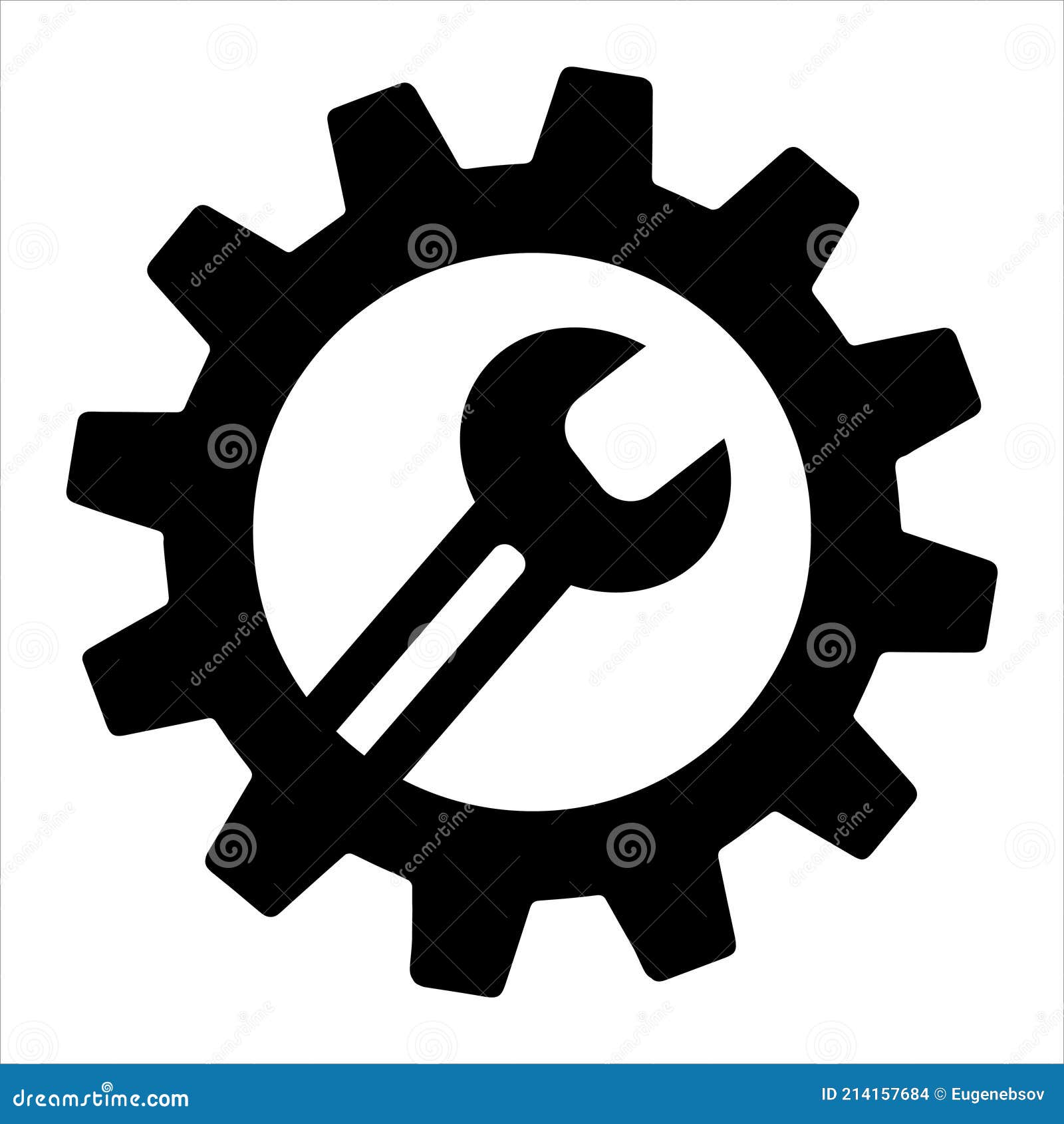 Simple Spanner on Gear Isolated on White Background. Icon for Apps and ...