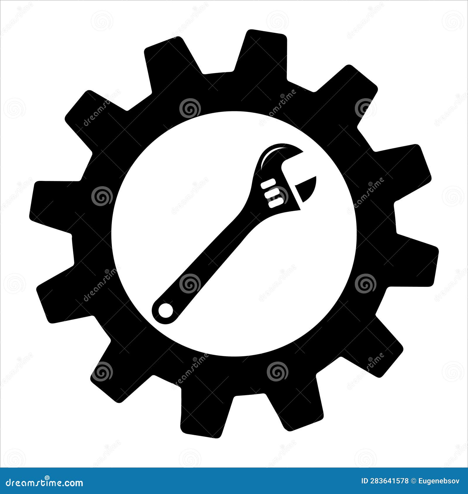 Simple Spanner on Gear Isolated on White Background. Icon for Apps and ...