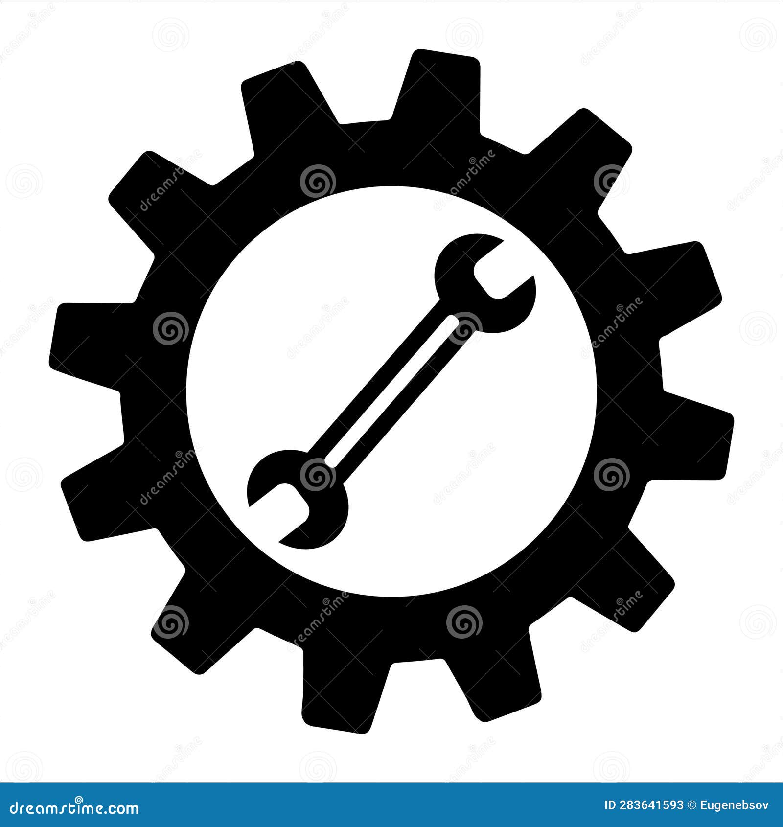 Simple Spanner on Gear Isolated on White Background. Icon for Apps and ...