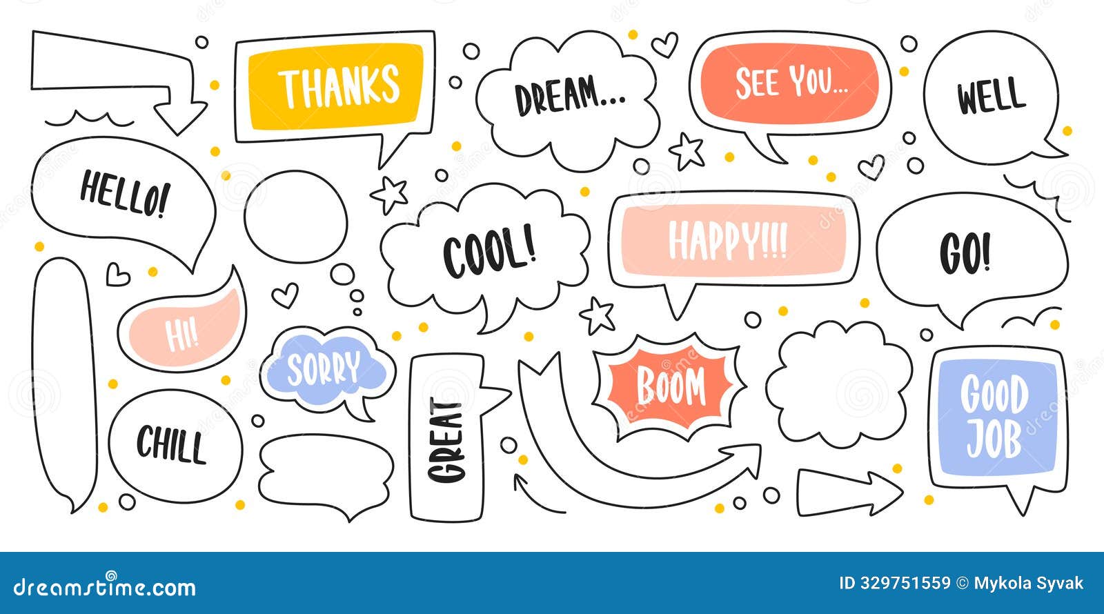 Simple Speech Bubbles, Doodle Line Dialog Balloon Frames, Thinking ...