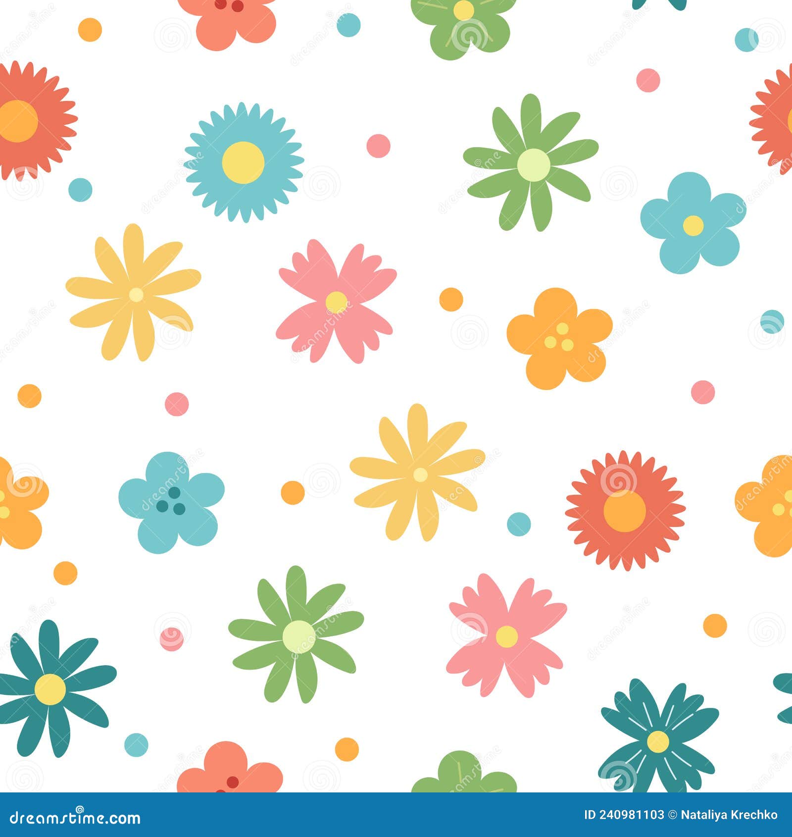Simple Spring Flowers - Seamless Vector Pattern on White Stock Vector ...