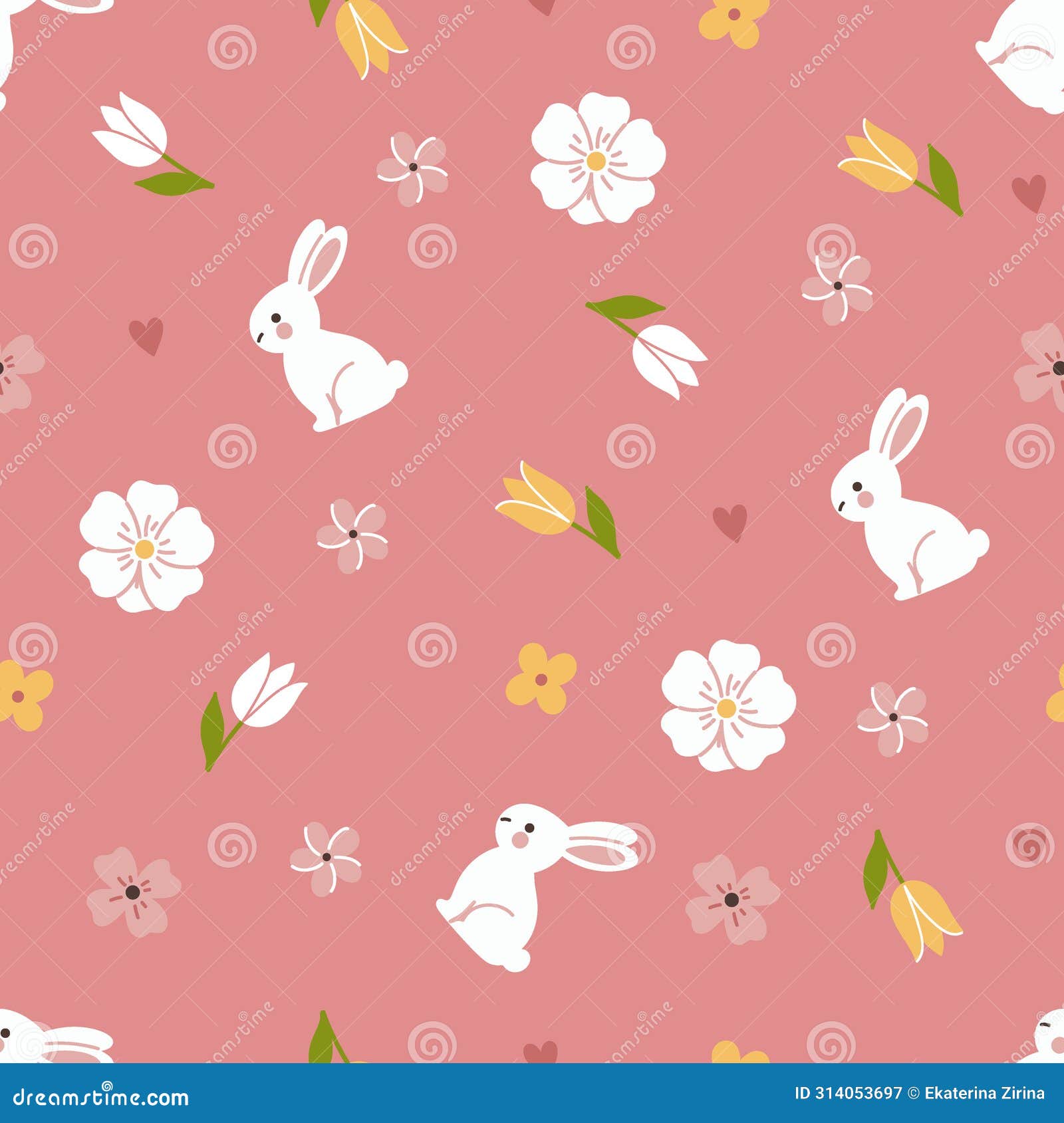 Simple Spring Seamless Pattern with Bunnies and Flowers. Vector Graphics Stock Illustration ...