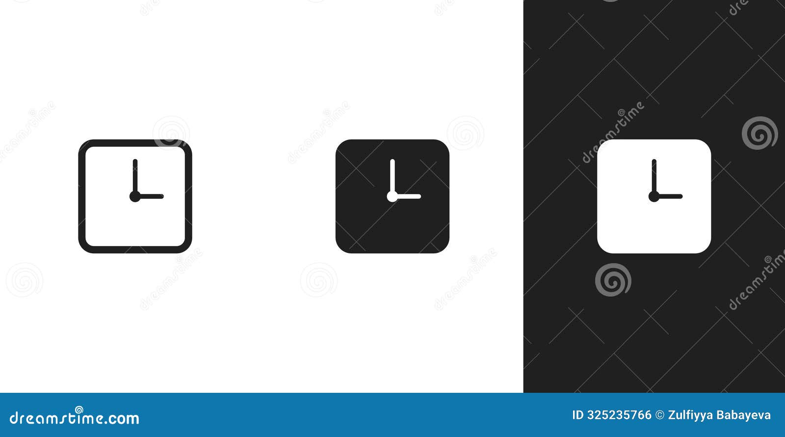 Simple Square Clock Icon in 3 Form. Stock Vector - Illustration of sign ...