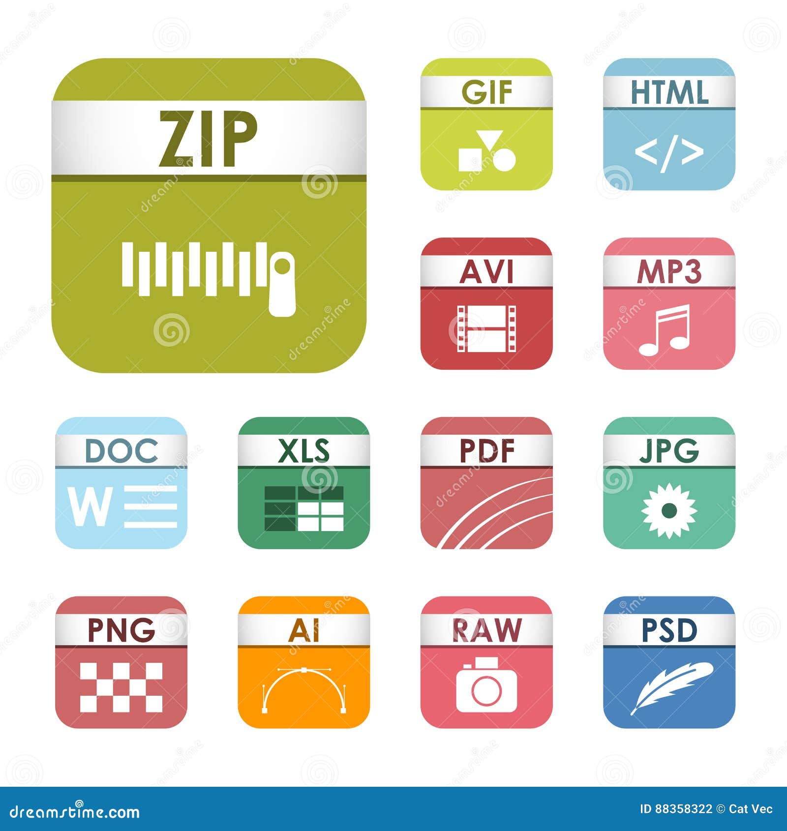 Simple Square File Types Formats Labels Icon Set Presentation Document ...