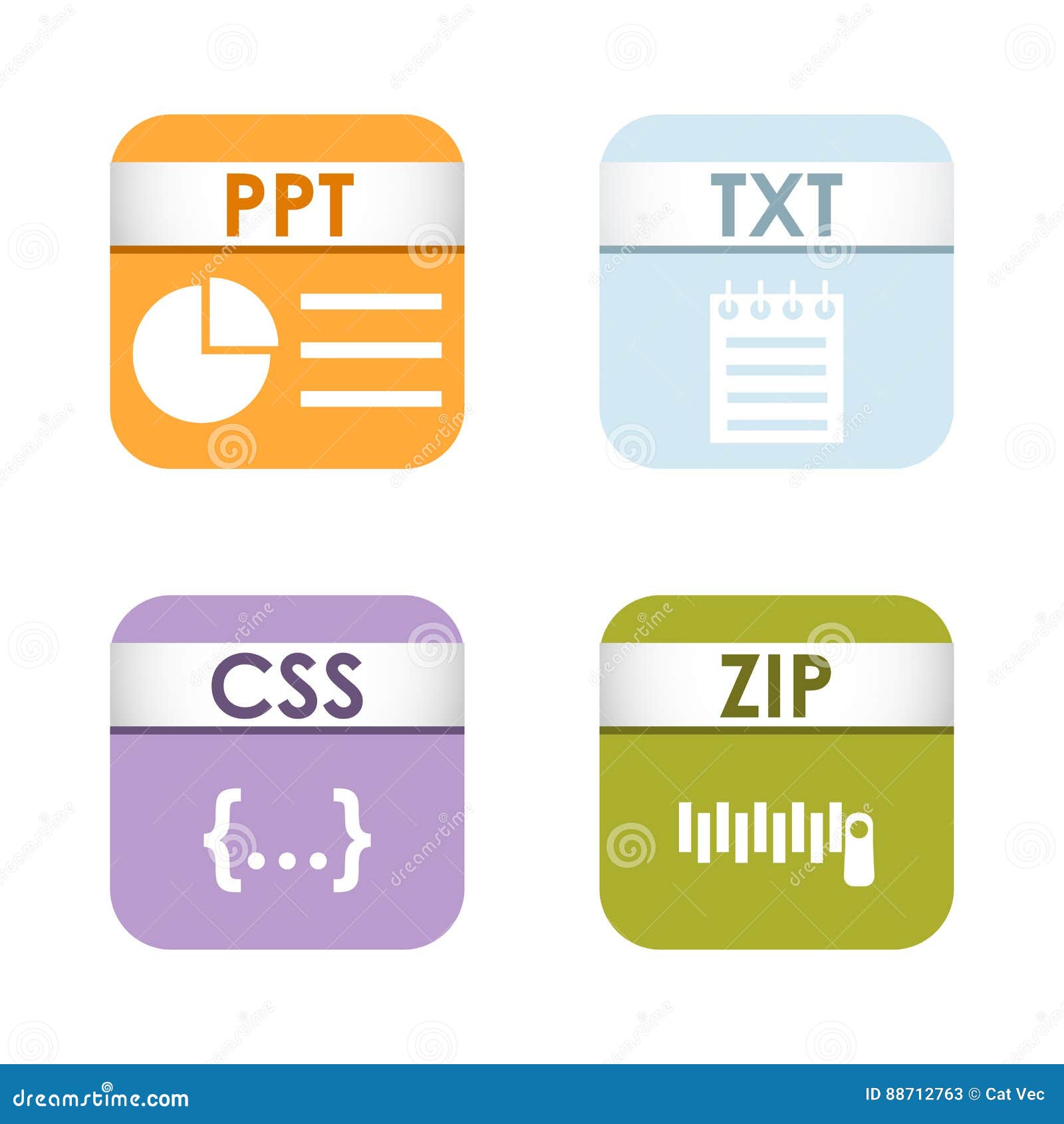 Simple Square File Types Formats Labels Icon Set Presentation Document