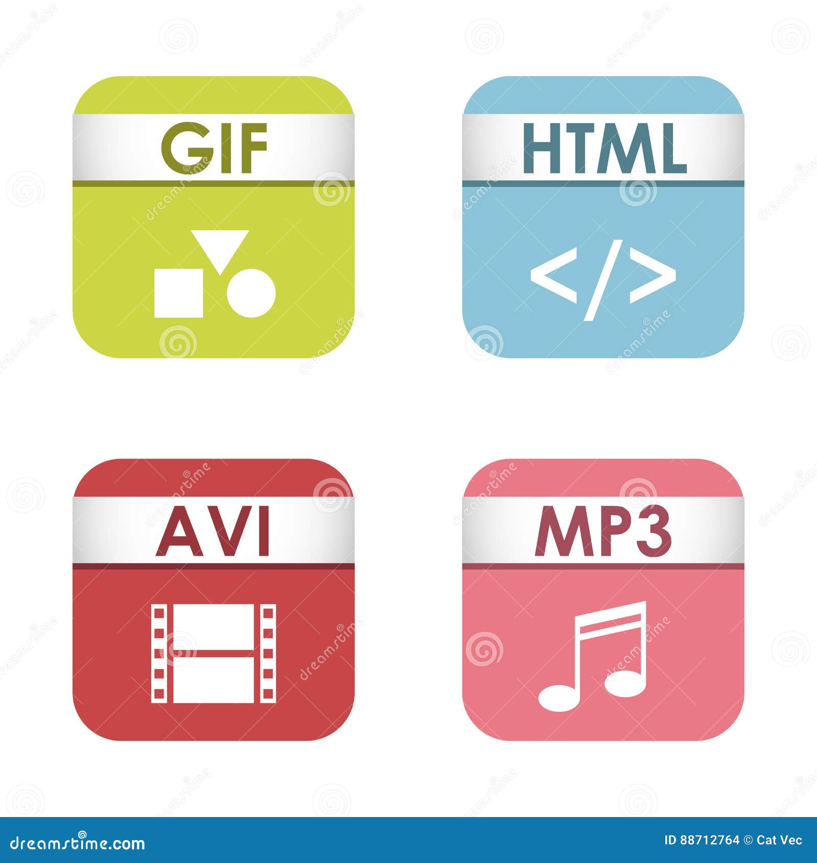 Simple Square File Types Formats Labels Icon Set Presentation Document ...