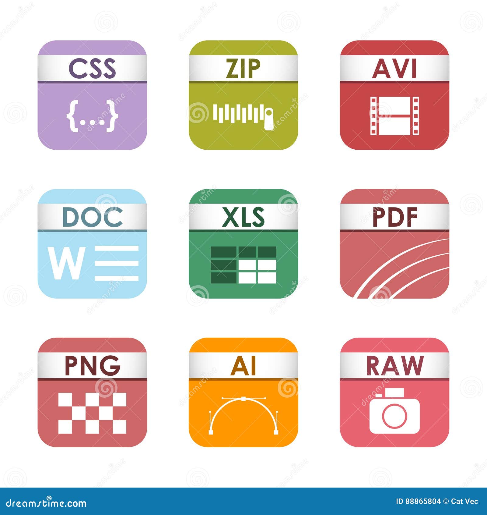 Simple Square File Types Formats Labels Icon Set Presentation Document ...