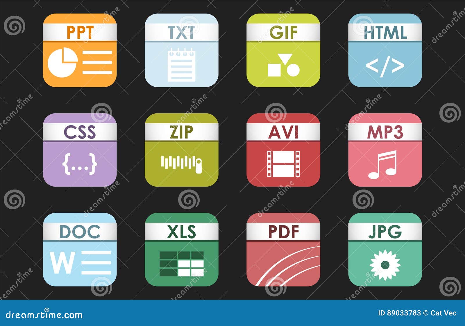 Simple Square File Types Formats Labels Icon Set Presentation Document