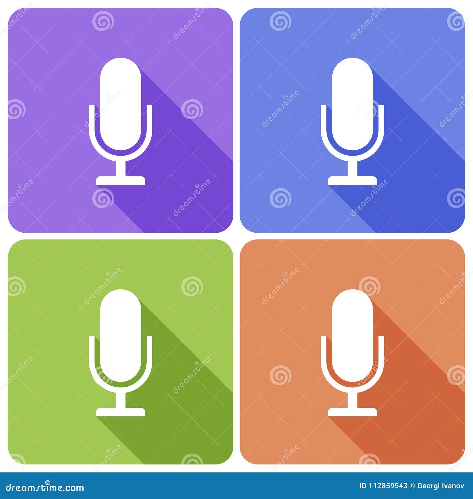 Simple, Square, Flat Microphone Icon. White Silhouette Casting a Shadow ...