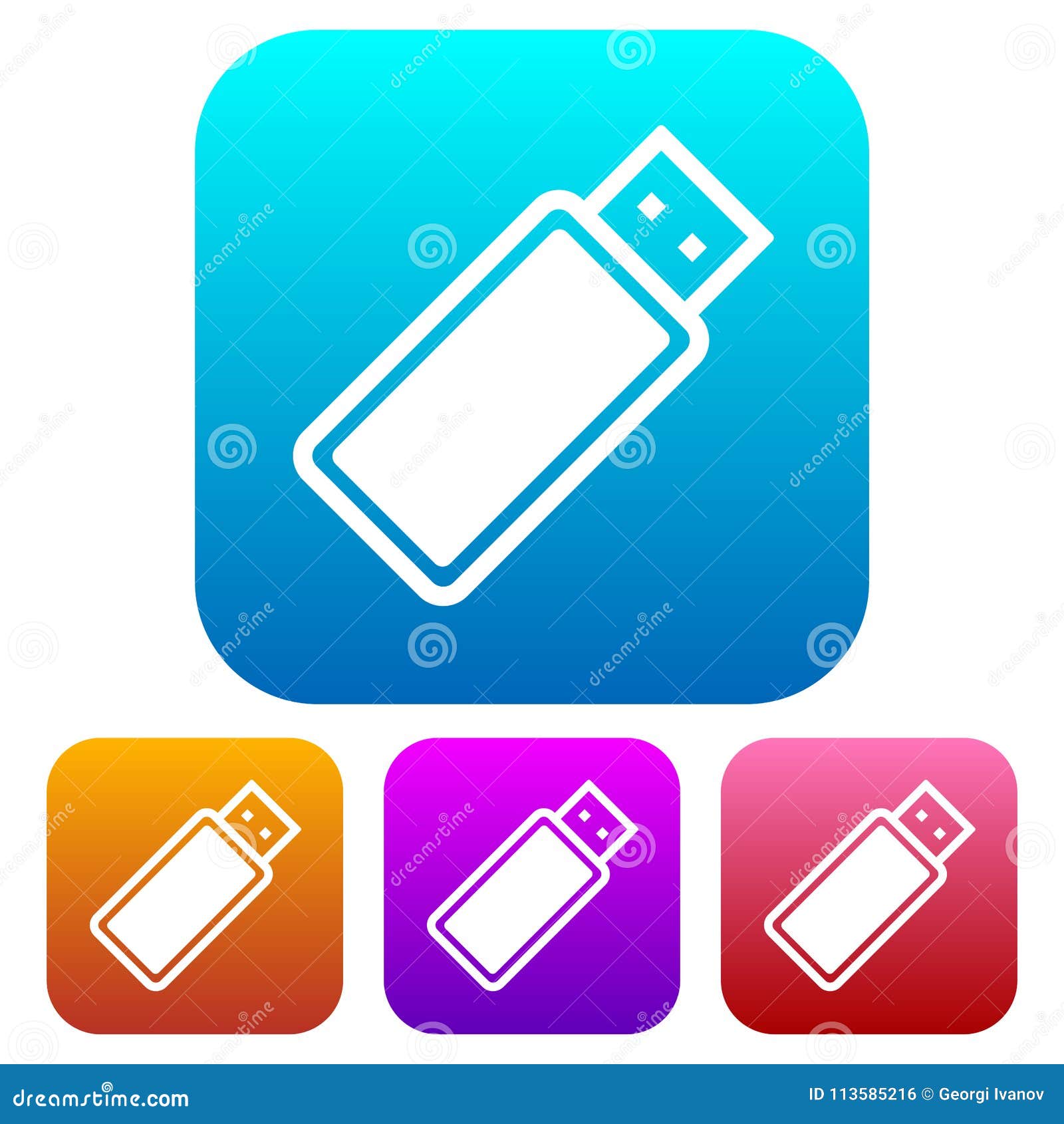 Simple, Square, Gradient USB Drive White Icon. Four Color Variations ...