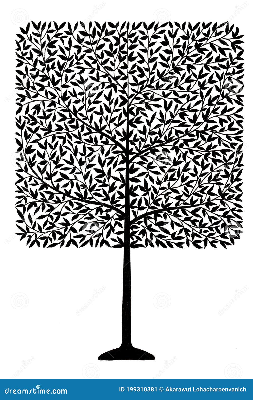 Simple Square Tree Drawing Using Ink Pen in Silhouette Style for Icon ...