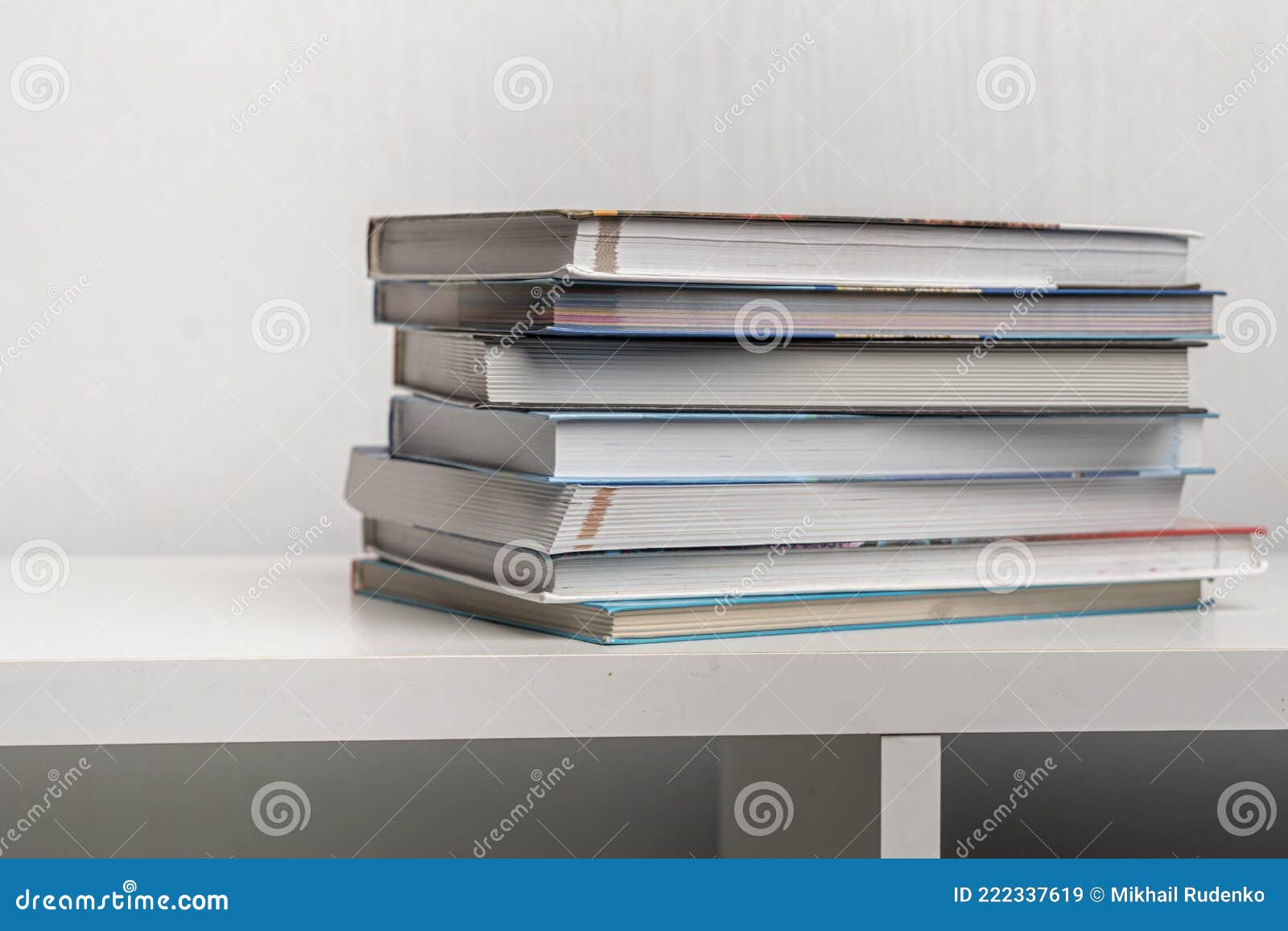 Simple Stack of Books on the Shelf at Home Stock Image - Image of book ...
