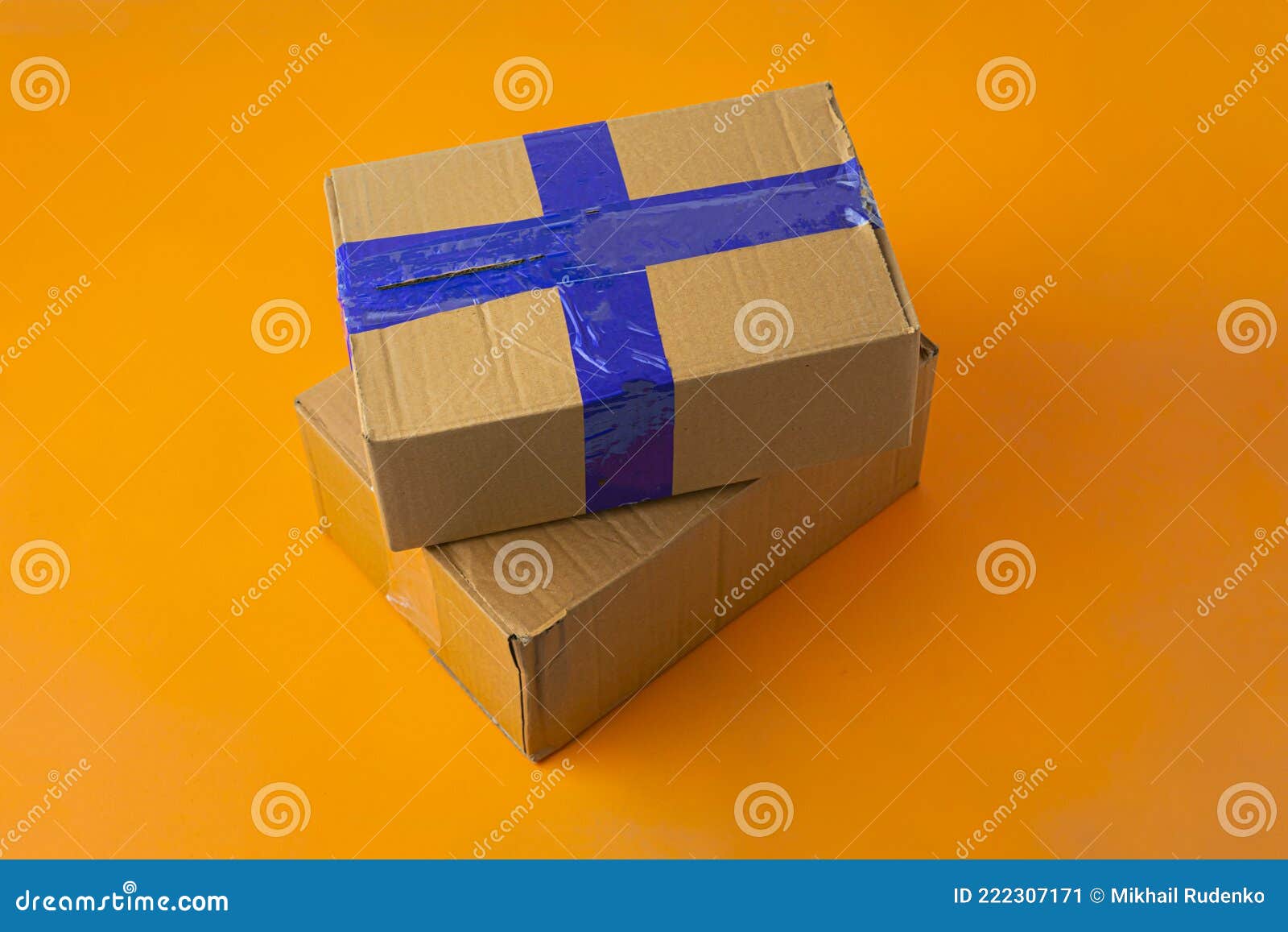 A the Simple Stack of Carton Box Delivery on Color Surface Stock Image ...