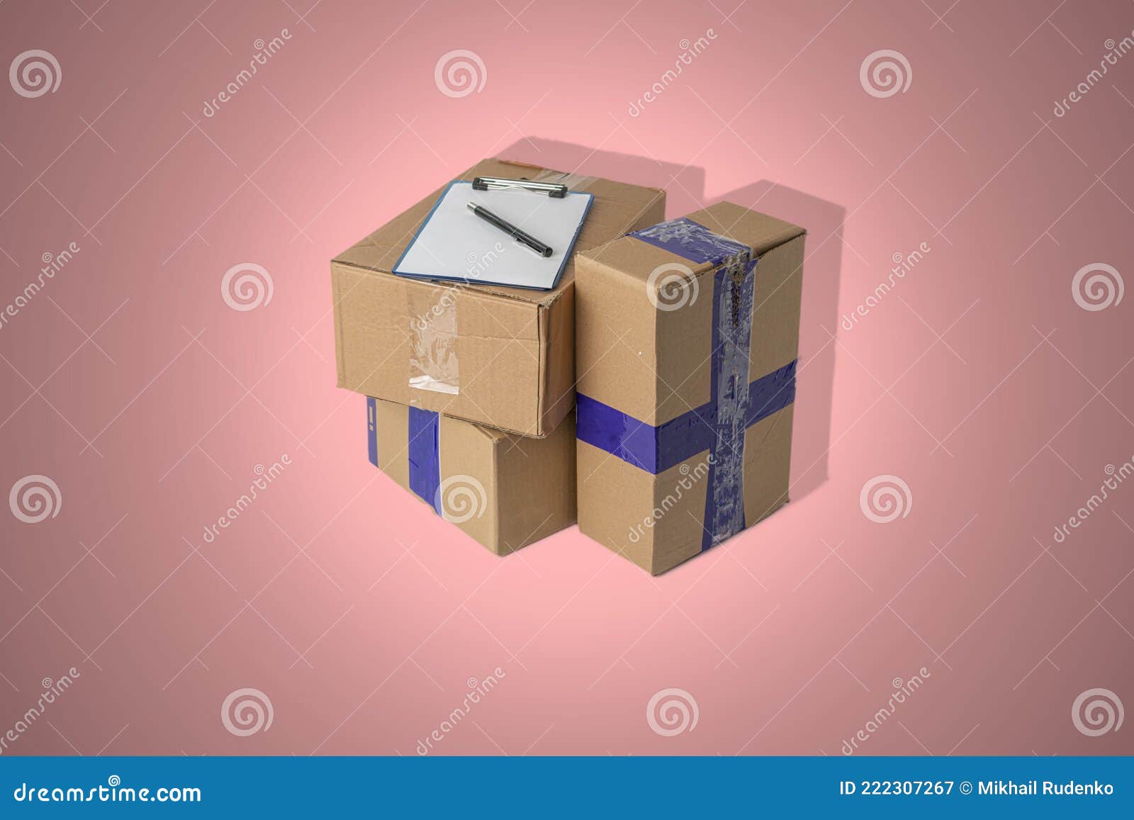 A the Simple Stack of Carton Box Delivery on Color Surface Stock Image ...
