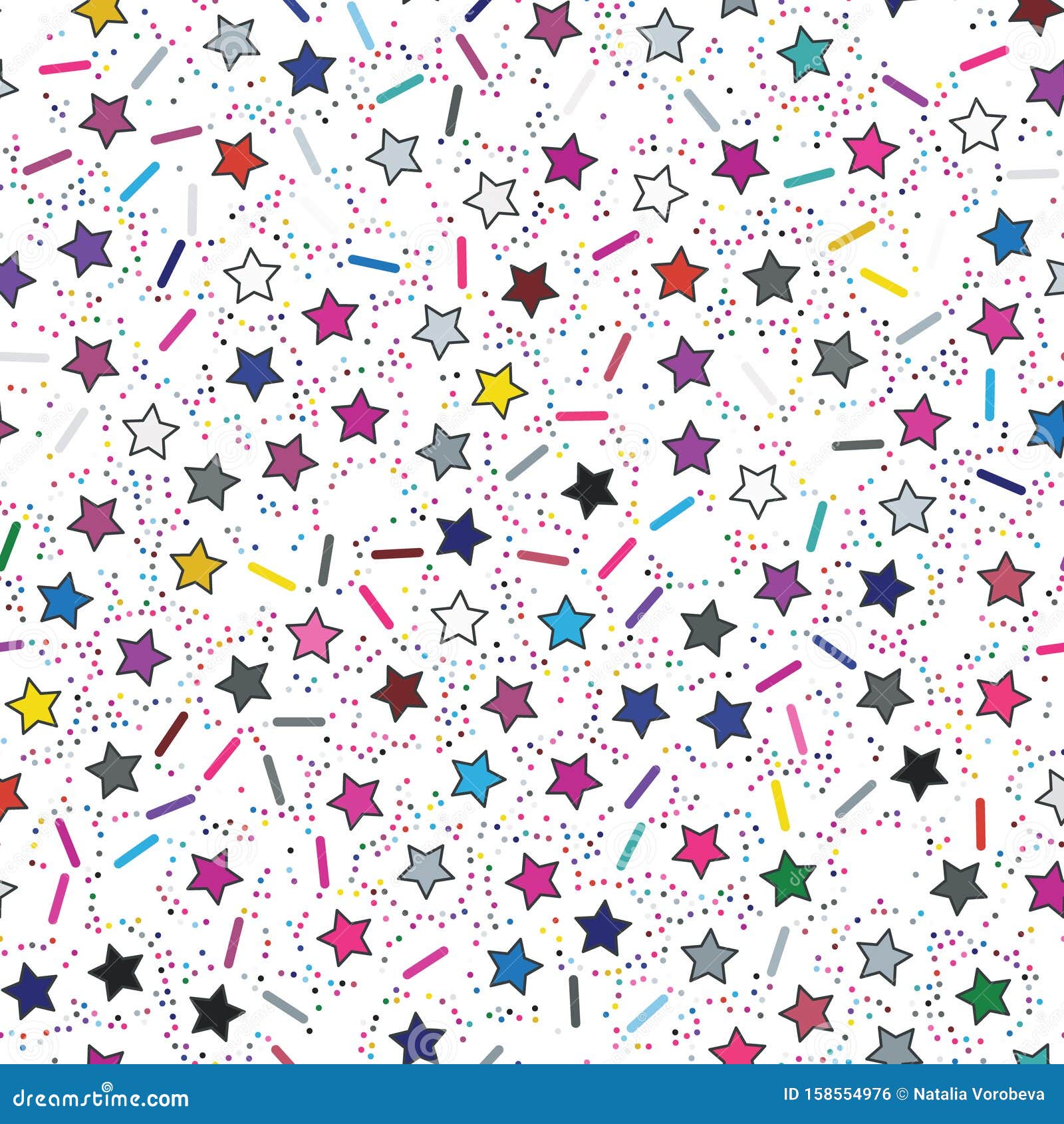 Simple Star, Lines and Dots Seamless Pattern on White Background Stock ...