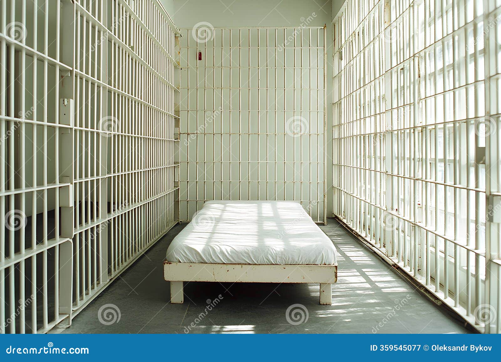 Interior of a Prison Cell with White Walls and a Wooden Bed Stock ...