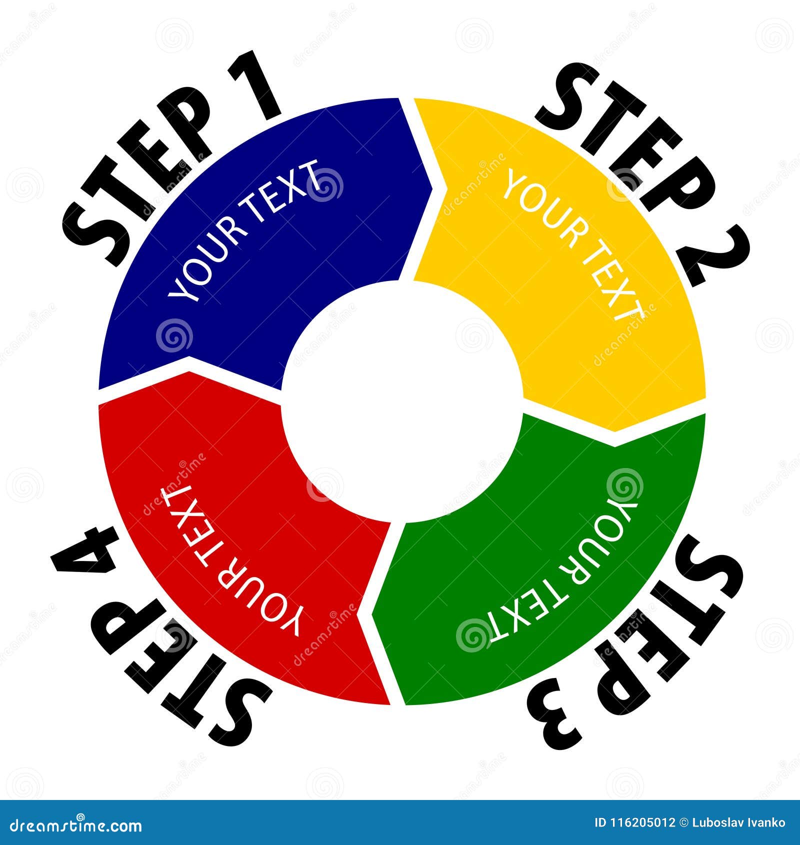 Simple 4 Steps Diagram. Circle Divided into Four Parts, Each with Arrow ...