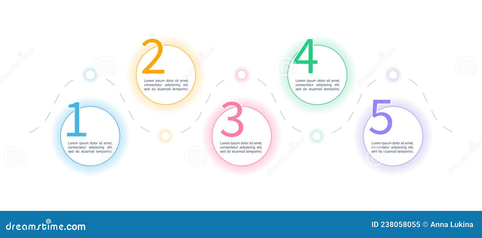 5 Steps Infographic Design Template with Glow and Luminescence. Path ...