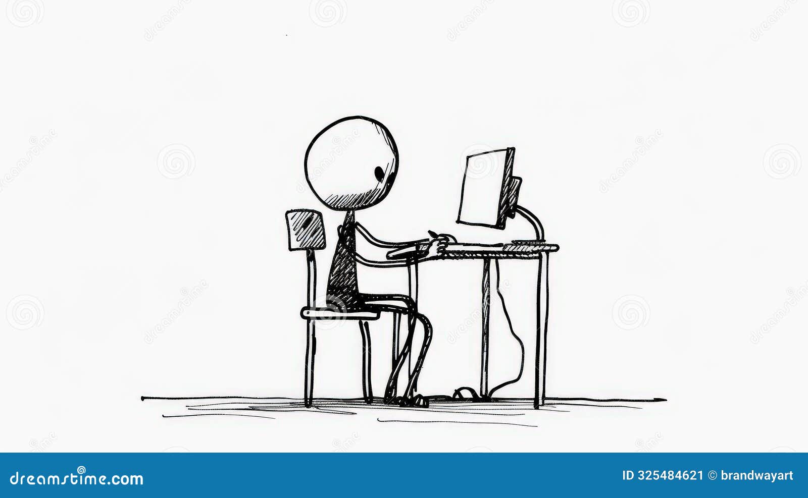 Stick Figure Working on Computer Stock Illustration - Illustration of ...