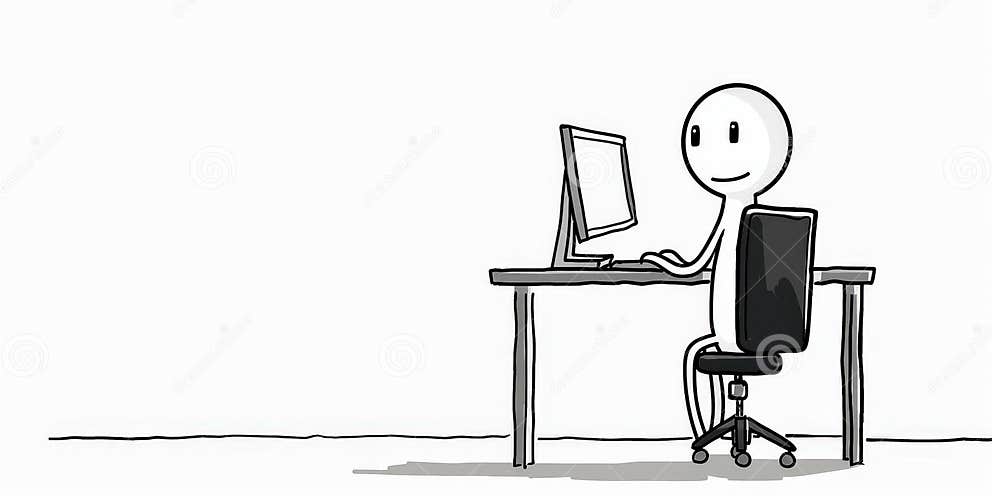Stick Figure Working on Computer Stock Illustration - Illustration of ...