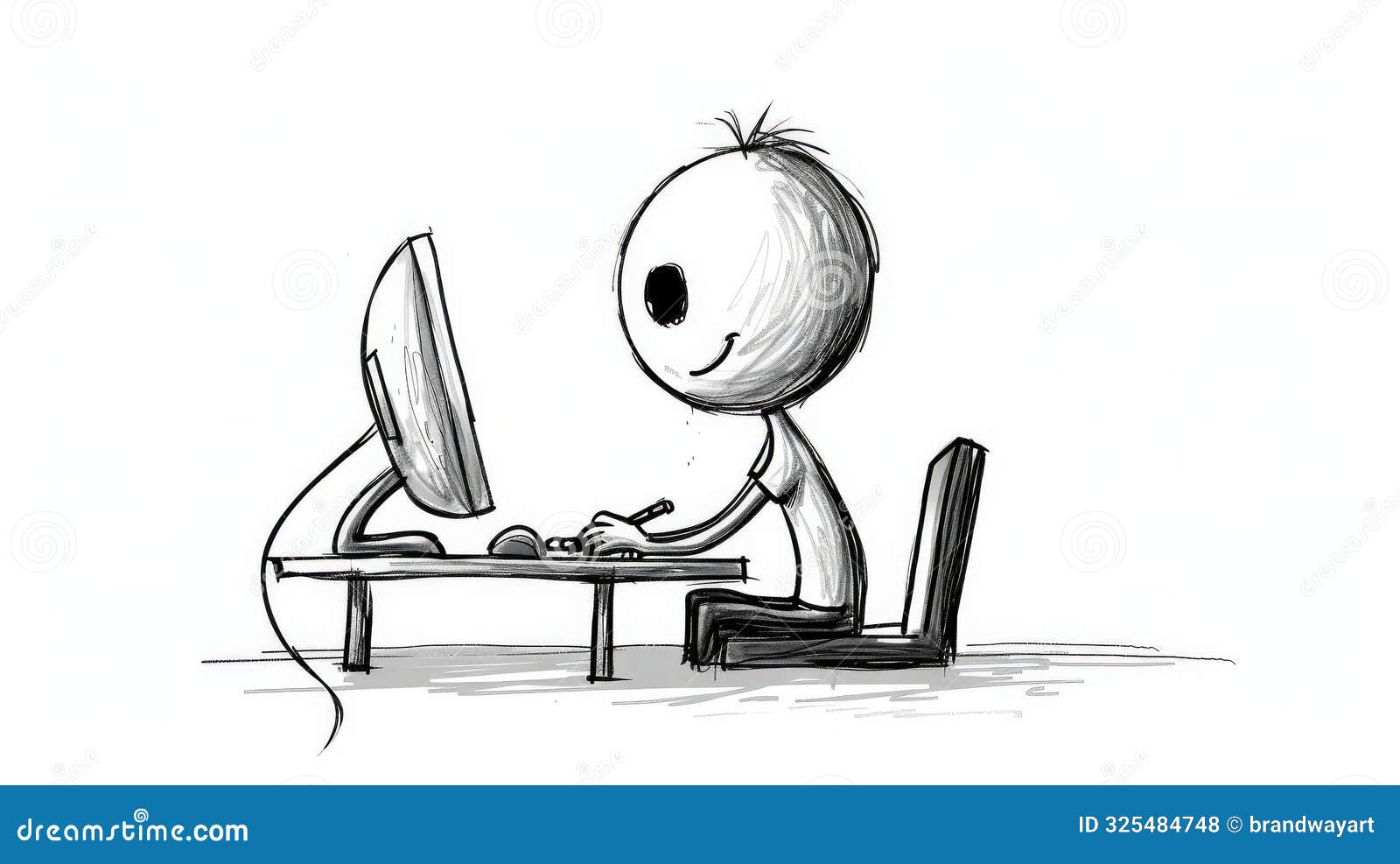Stick Figure Working on a Computer Stock Illustration - Illustration of ...