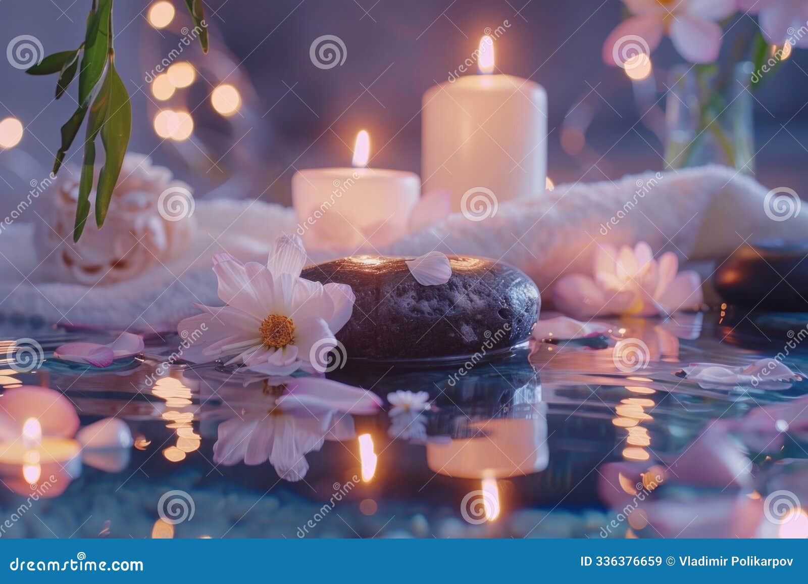 A Simple Still Life Composition Featuring a Candle and Flowers on a ...