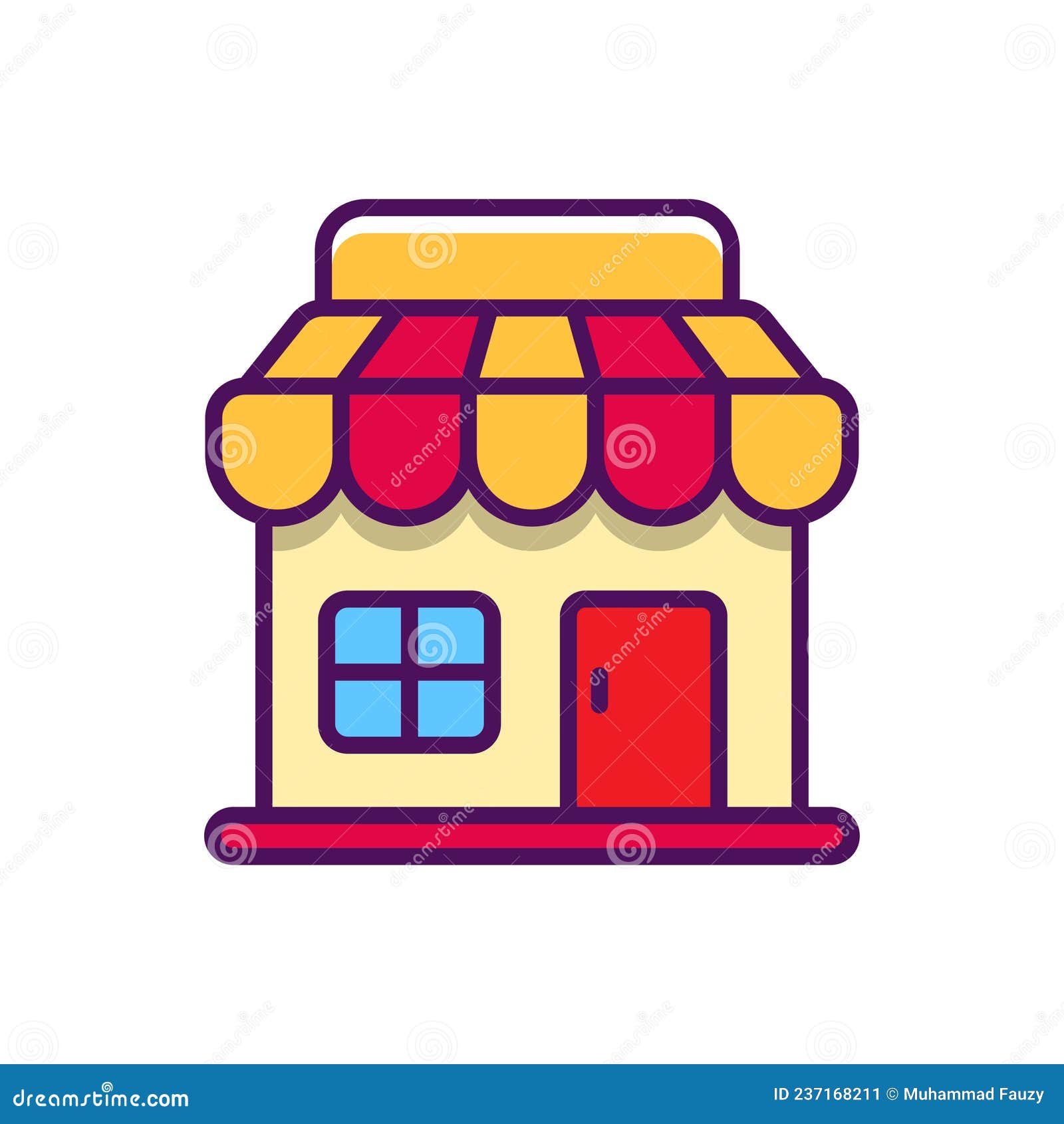 Simple Store Front Icon With Canopy And Double Doors Cartoon Vector ...