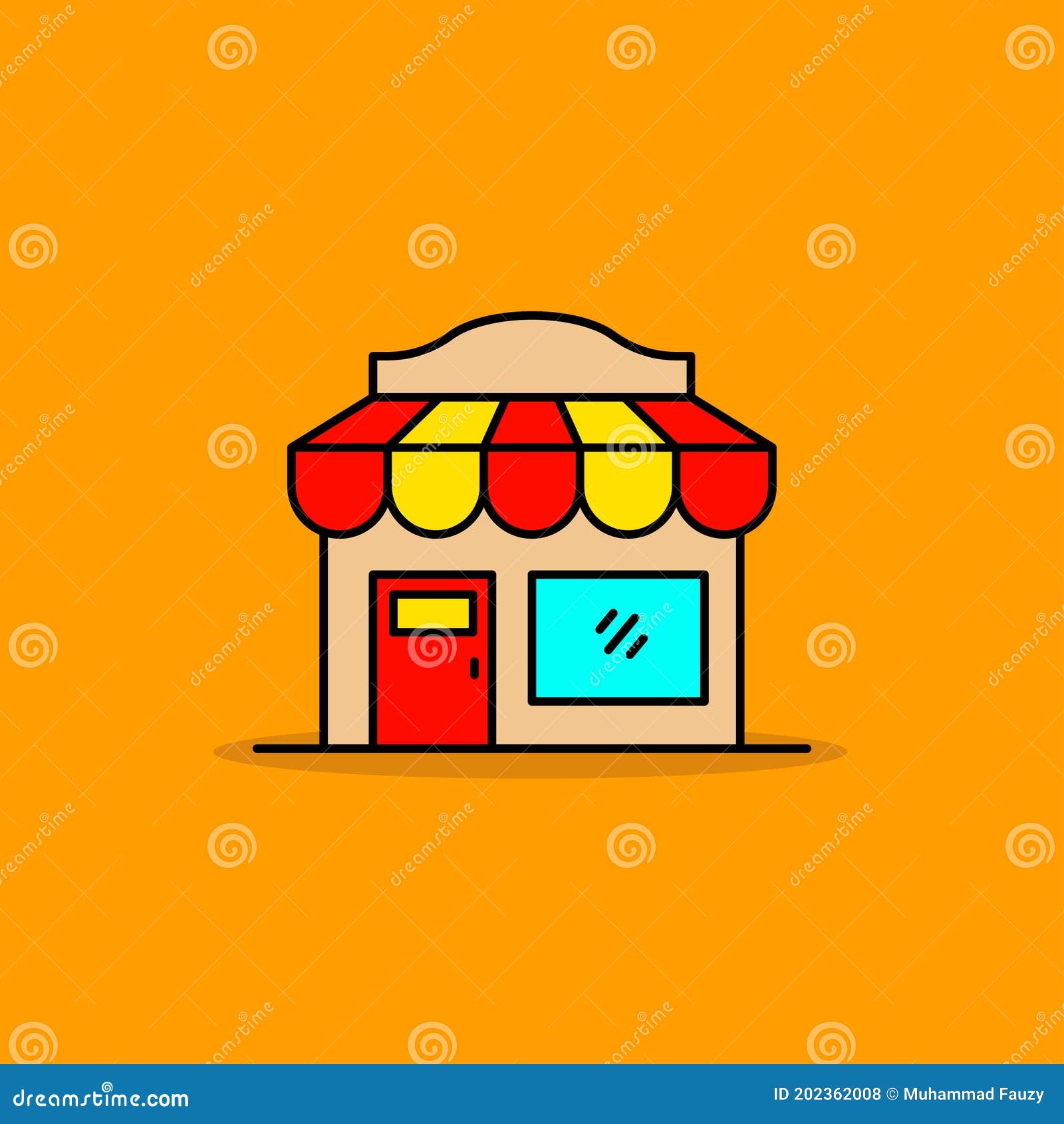 Simple Store Front Icon With Canopy And Double Doors Cartoon Vector ...