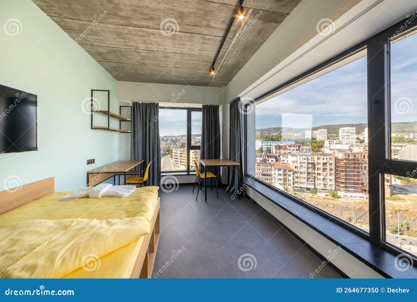 Simple Student-style Dorm Bedroom. Hostel Dormitory Room. Campus Stock ...