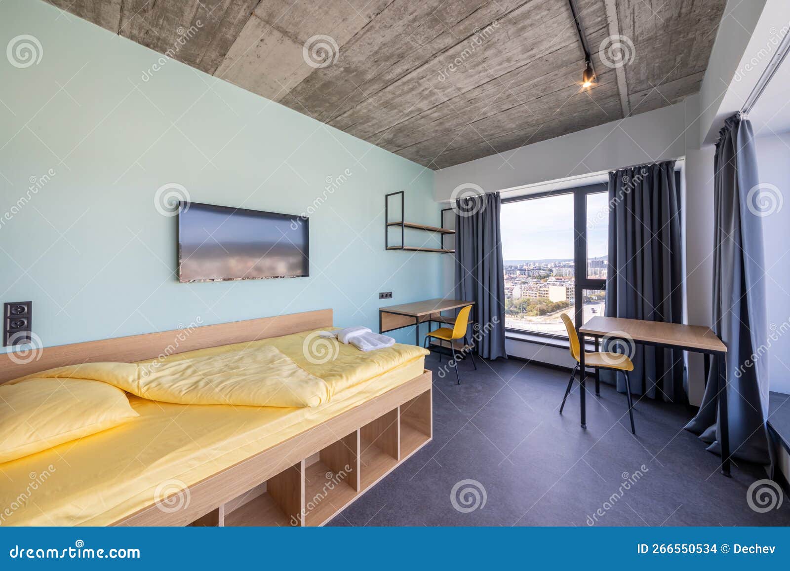 Simple Student-style Dorm Bedroom. Hostel Dormitory Room. Campus Stock ...