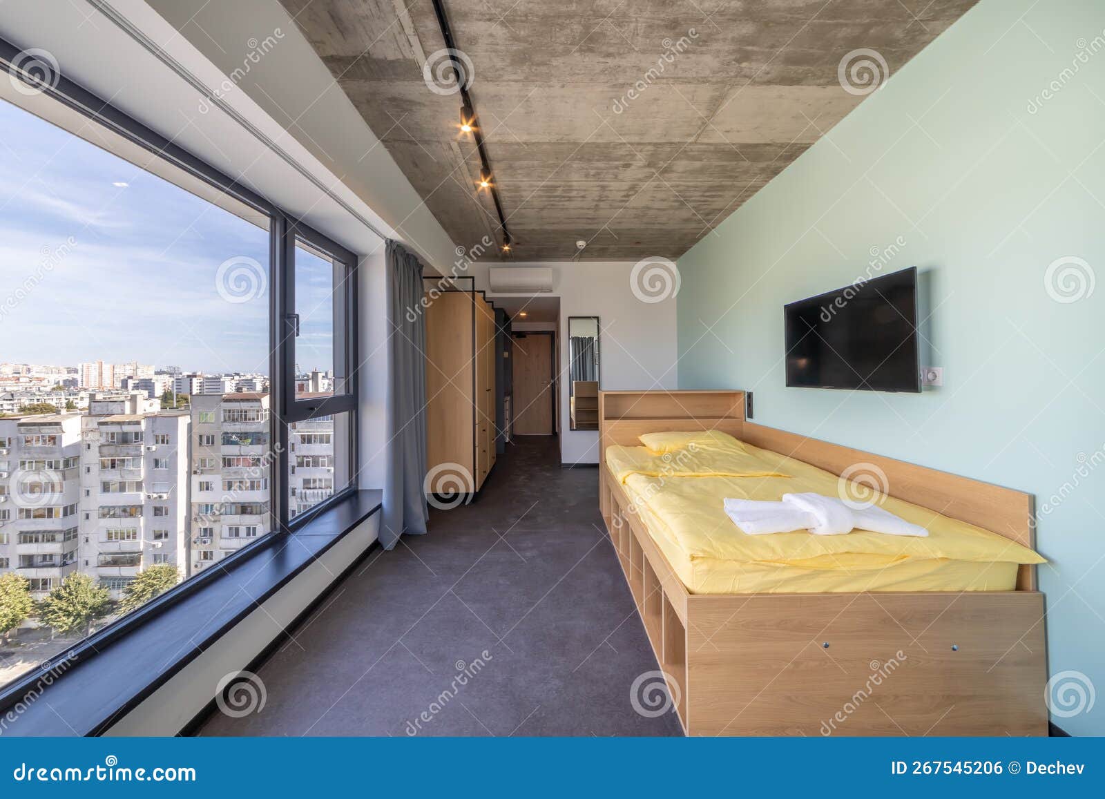 Simple Student-style Dorm Bedroom. Hostel Dormitory Room. Campus Stock ...