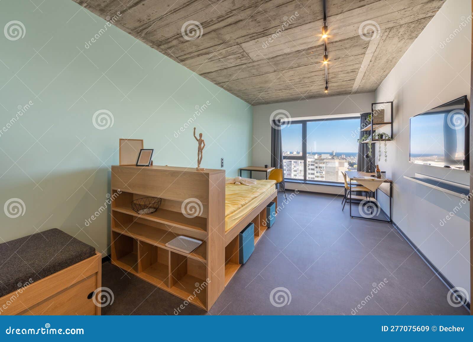 Simple Student-style Dorm Bedroom. Hostel Dormitory Room. Campus Stock ...