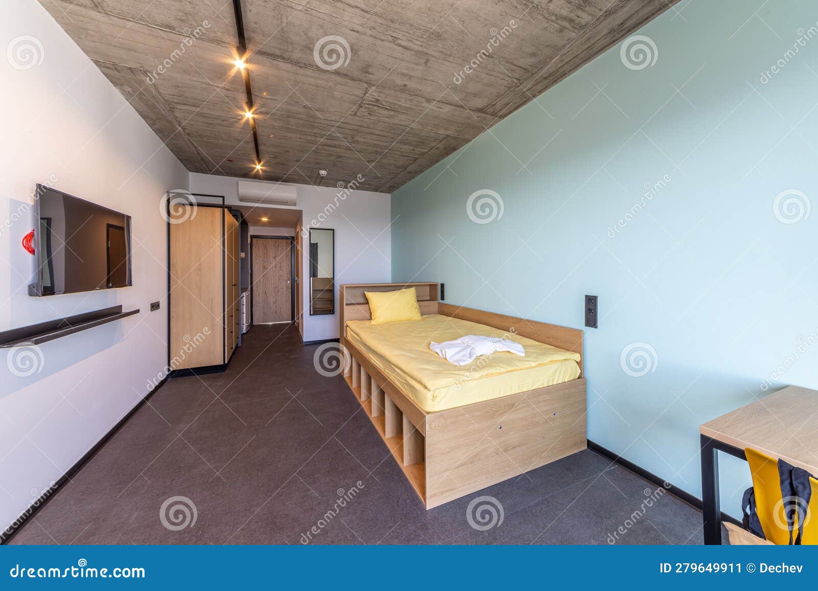 Simple Student-style Dorm Bedroom. Hostel Dormitory Room. Campus Stock ...