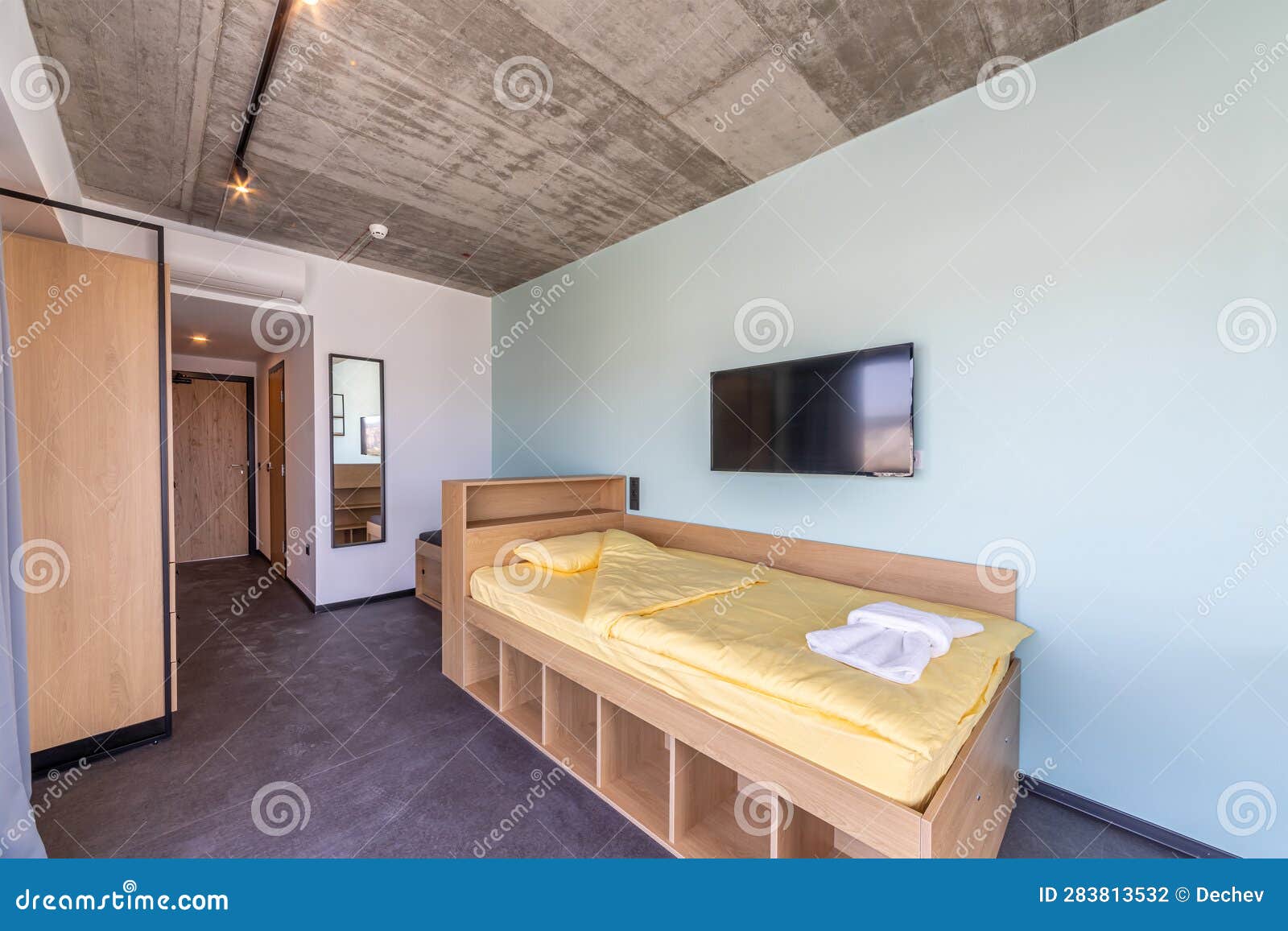 Simple Student-style Dorm Bedroom. Hostel Dormitory Room. Campus Stock ...