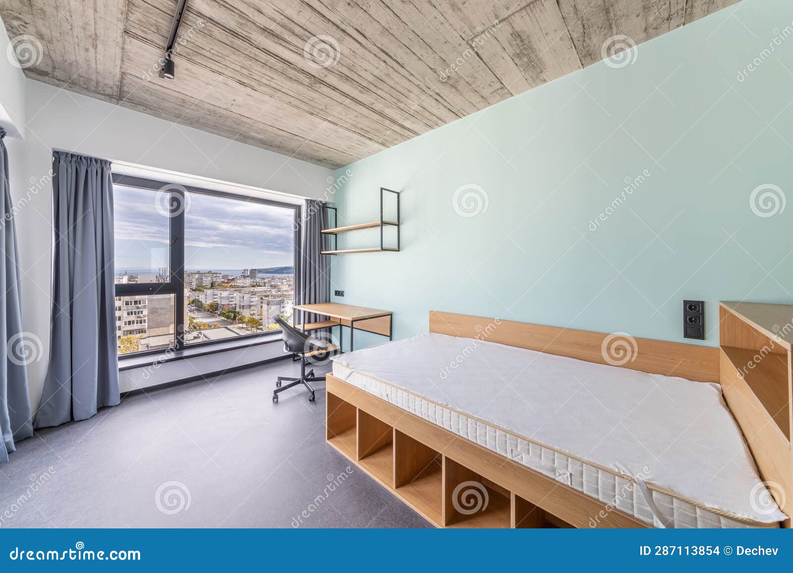 Simple Student-style Dorm Bedroom. Hostel Dormitory Room. Campus Stock ...