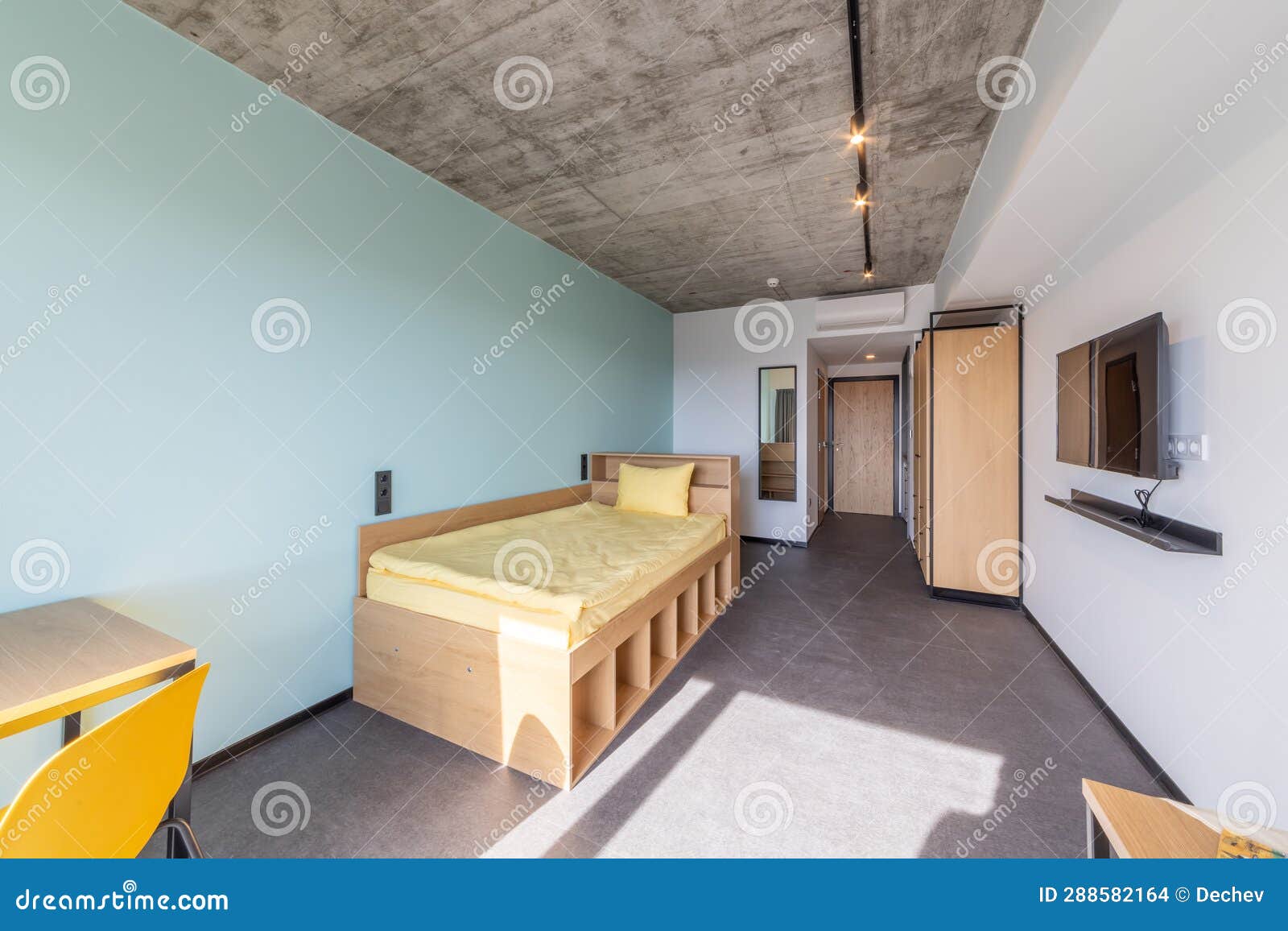 Simple Student-style Dorm Bedroom. Hostel Dormitory Room. Campus Stock ...