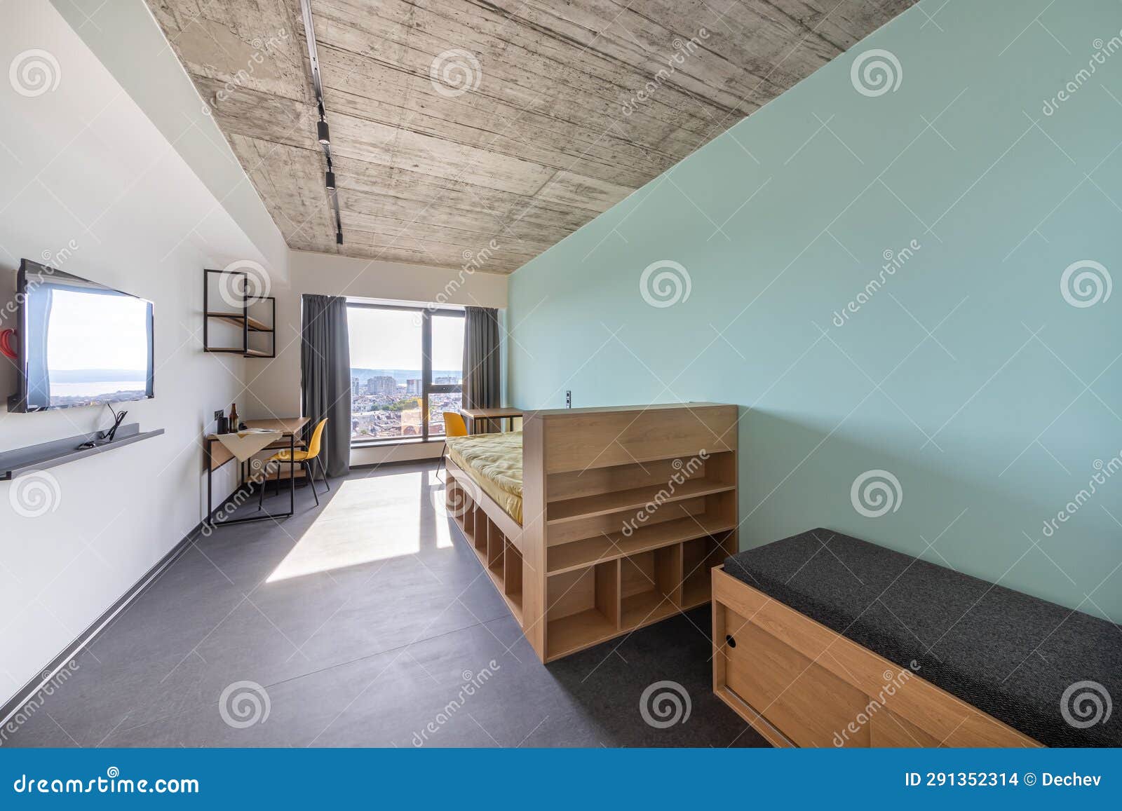 Simple Student-style Dorm Bedroom. Hostel Dormitory Room. Campus Stock ...