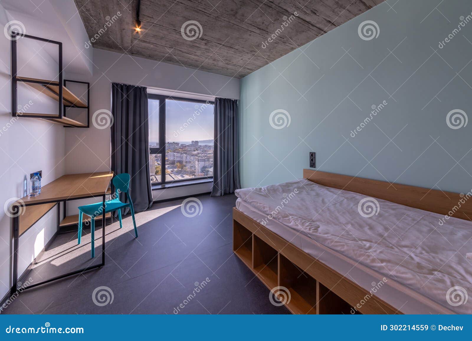 Simple Student-style Dorm Bedroom. Hostel Dormitory Room. Campus Stock ...
