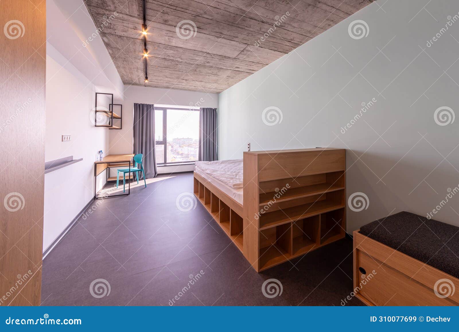 Simple Student-style Dorm Bedroom. Hostel Dormitory Room. Campus Stock ...