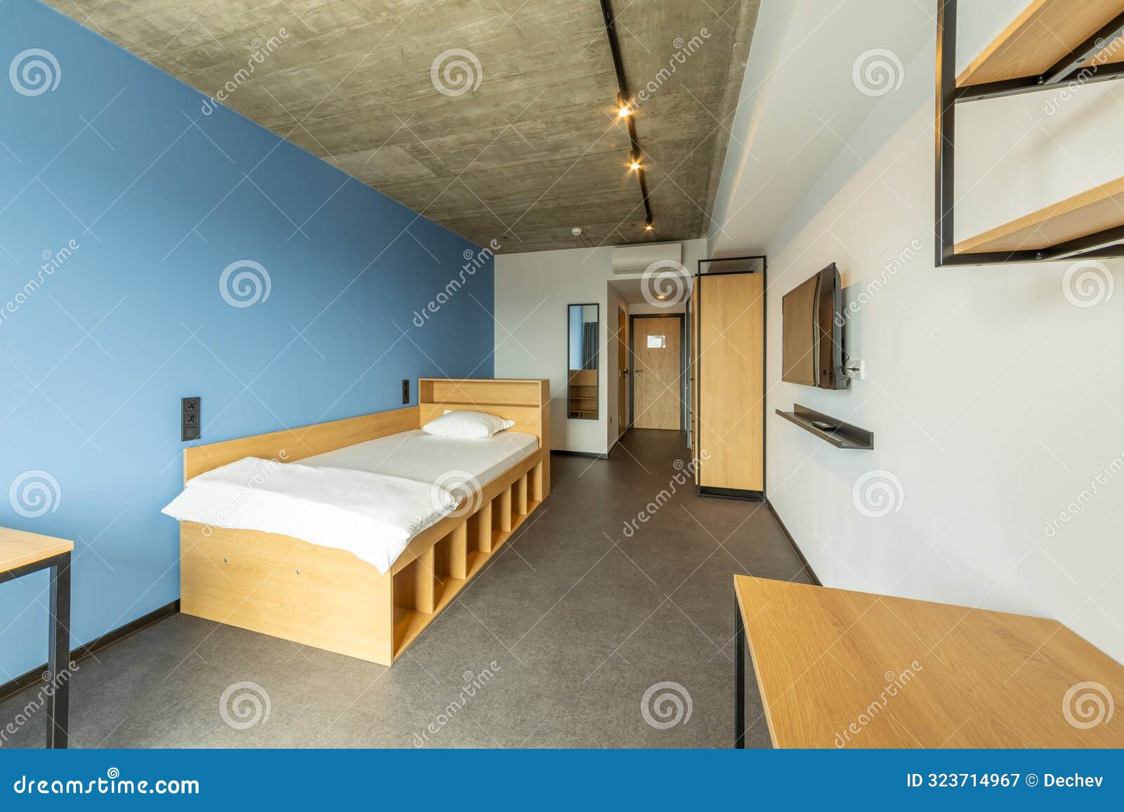 Simple Student-style Dorm Bedroom. Hostel Dormitory Room. Campus Stock ...