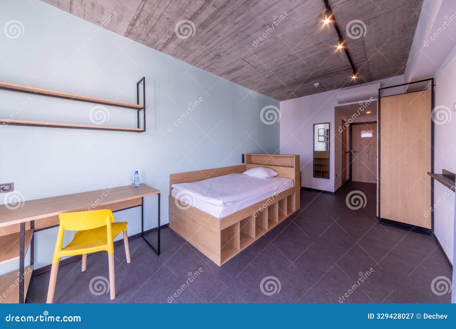 Simple Student-style Dorm Bedroom. Hostel Dormitory Room. Campus Stock ...
