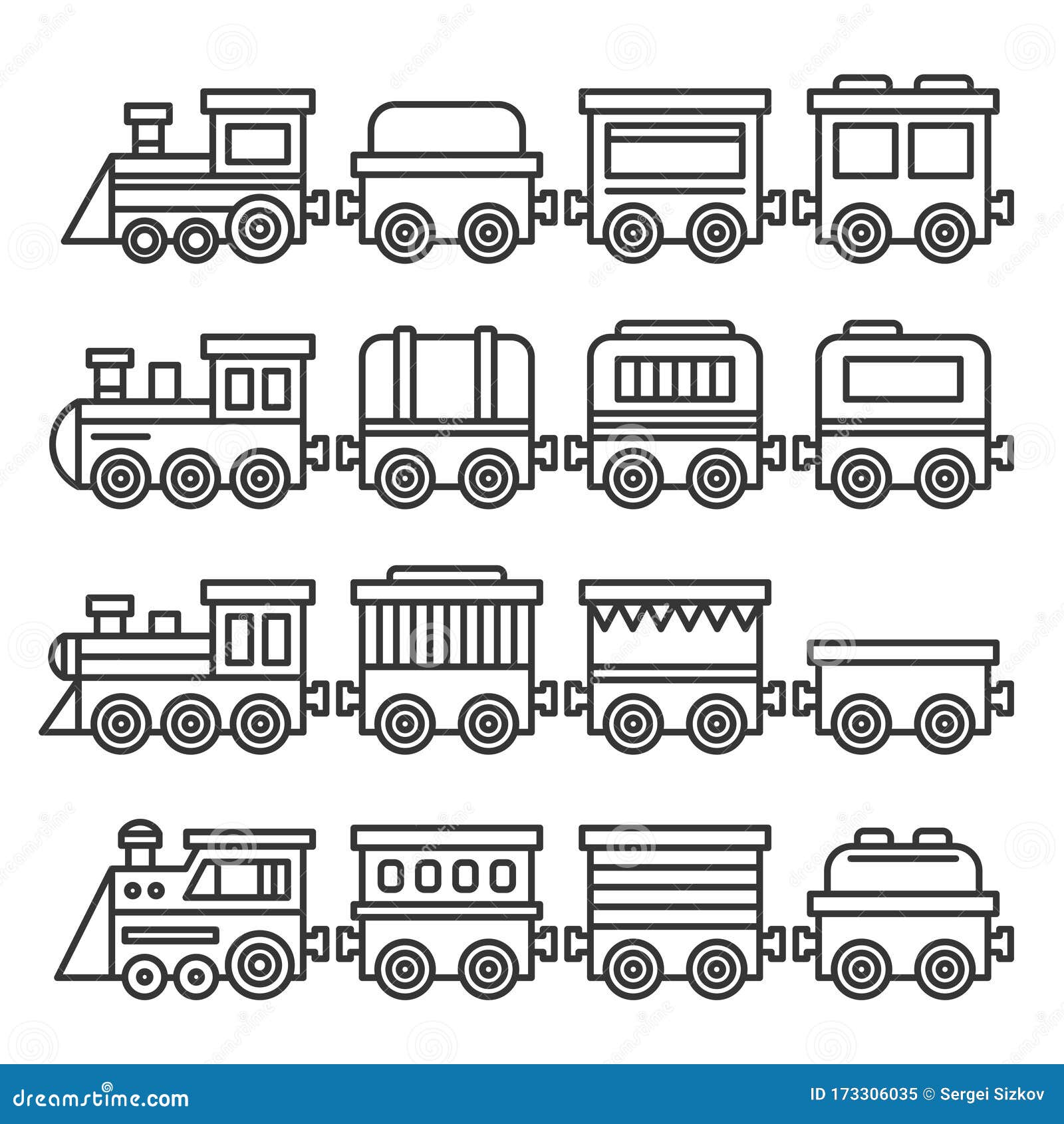 Simple Style Color Toy Trains and Wagons Set. Line Style Vector Stock ... Simple Style Color Toy Trains and Wagons Set. Line Style Vector Stock ...