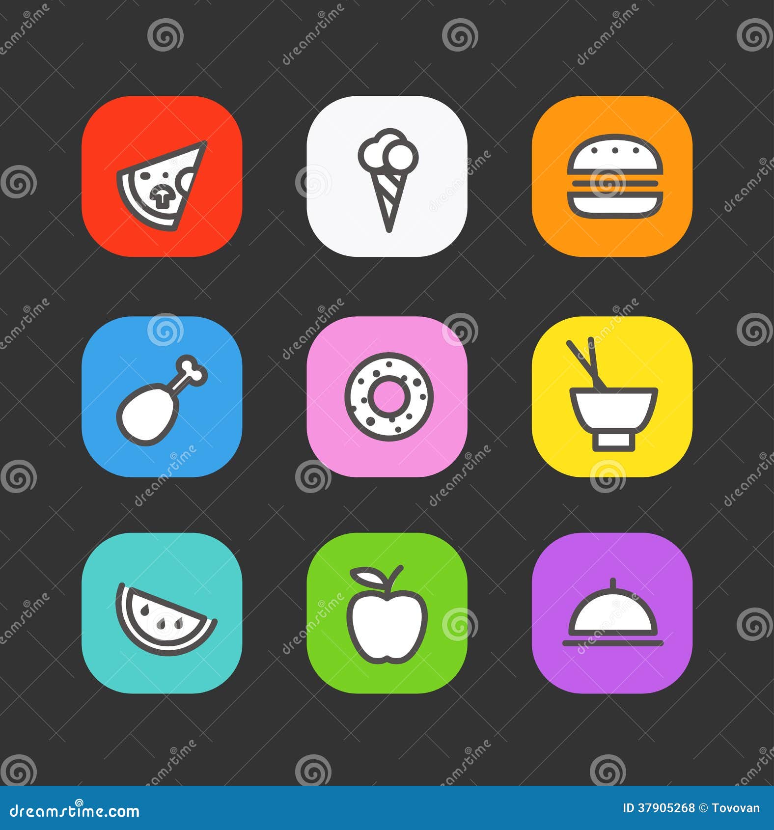 Simple Style Different Food Icons Stock Vector - Illustration of apple ...