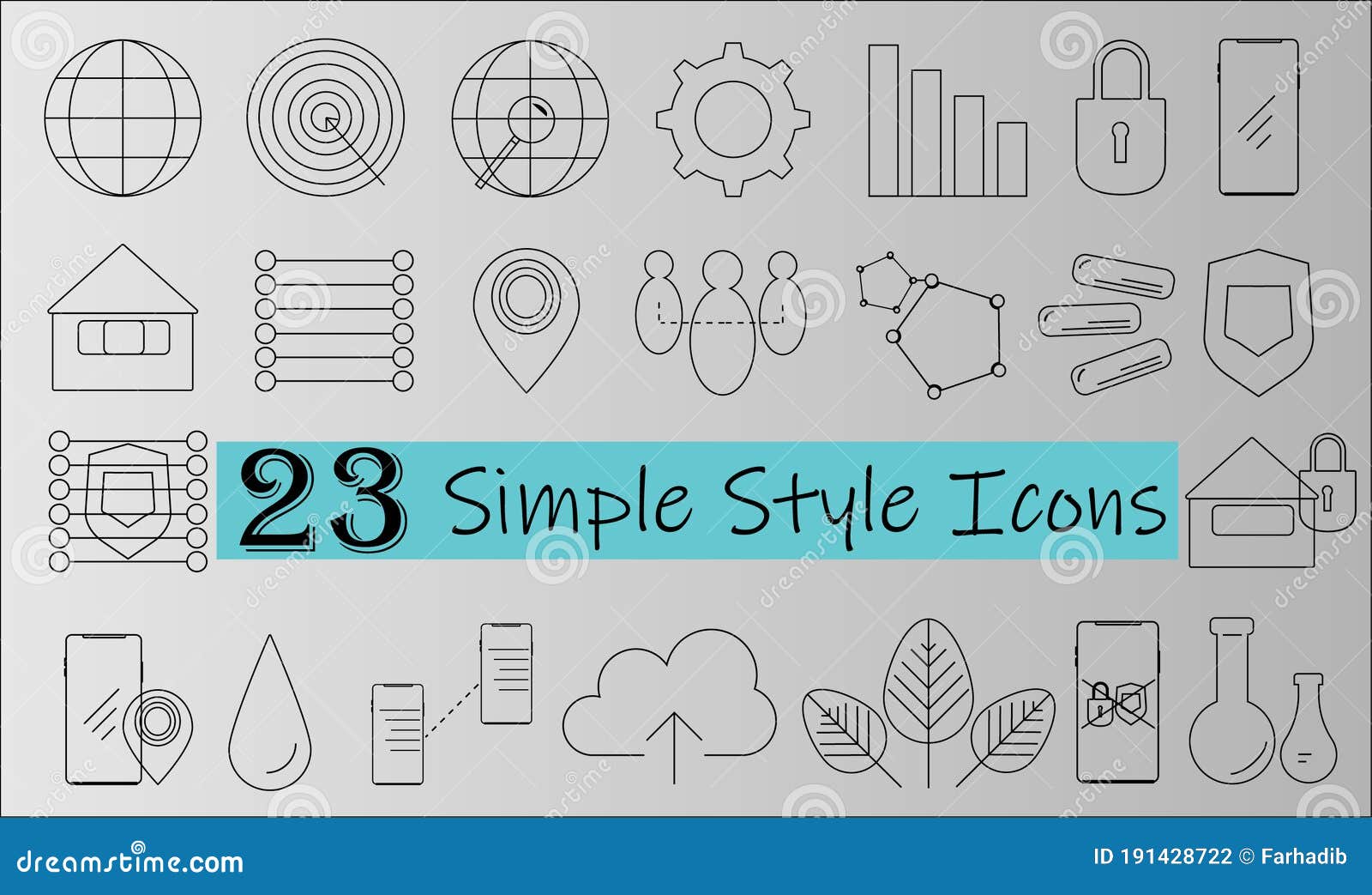 Simple Linear Style Icon Set Stock Vector - Illustration of cloud ...