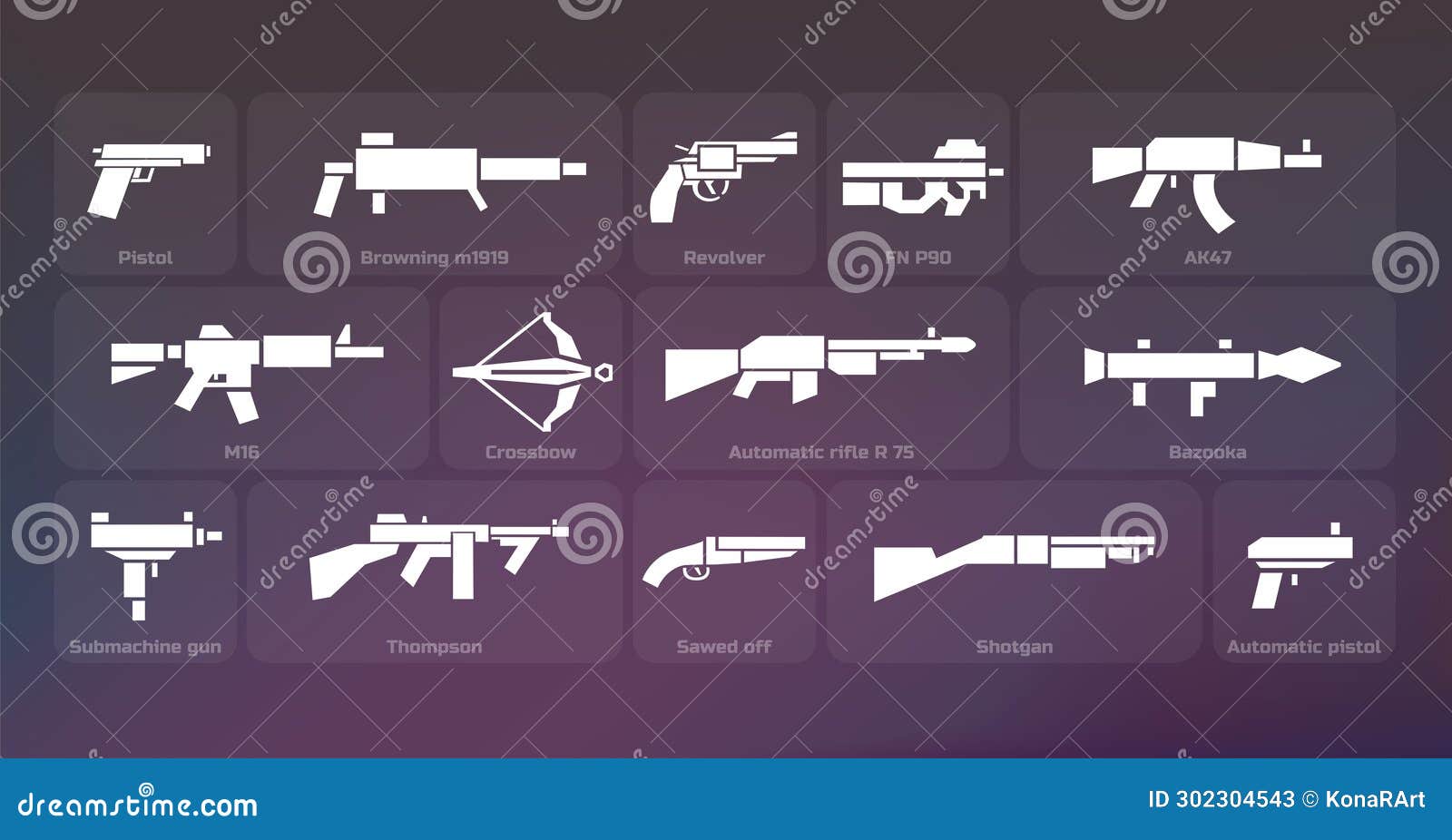 Simple Style Weapon Gun Silhouette Set. Side View White Icons. Stock ...