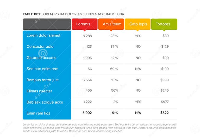 Simple Stylized Data Table Layout Template Stock Vector - Illustration ...