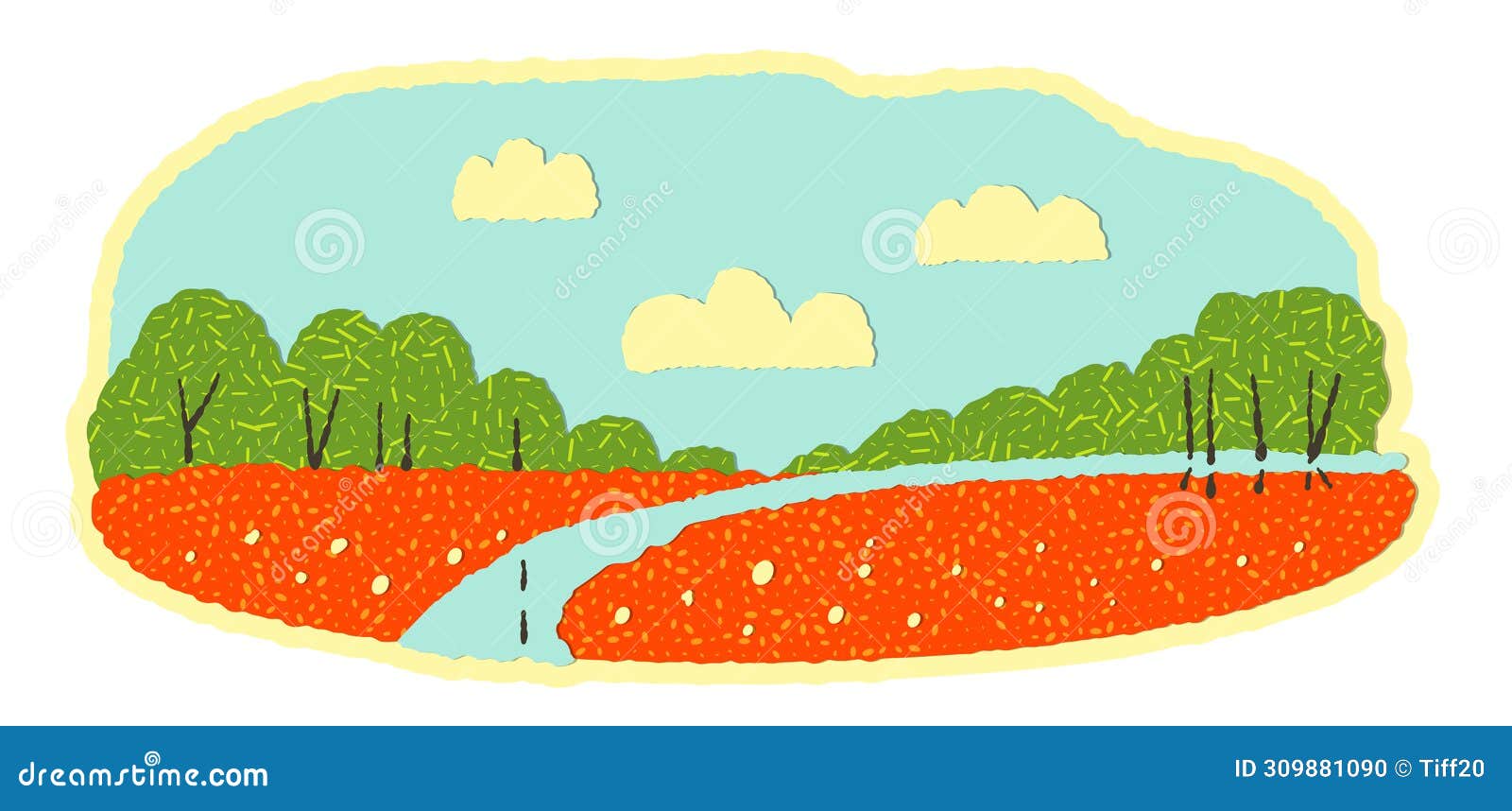 A Simple Stylized Landscape. Paper Application Stock Illustration ...